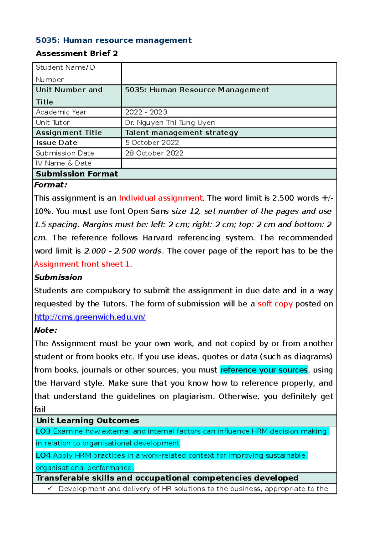 5035. Assignment brief 2 (Ver - 5035: Human resource management ...