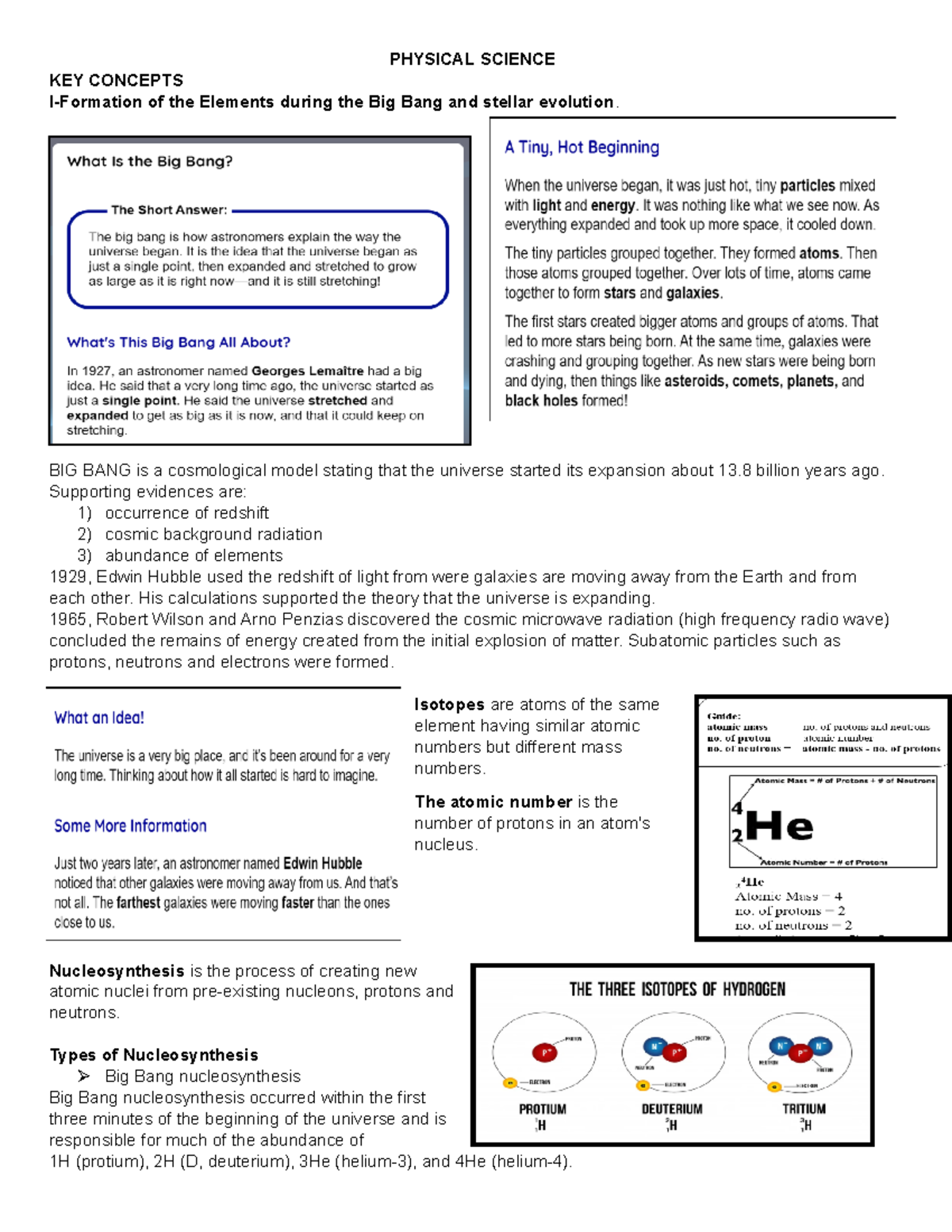 Physical Science Concept 1 - PHYSICAL SCIENCE KEY CONCEPTS I-Formation ...