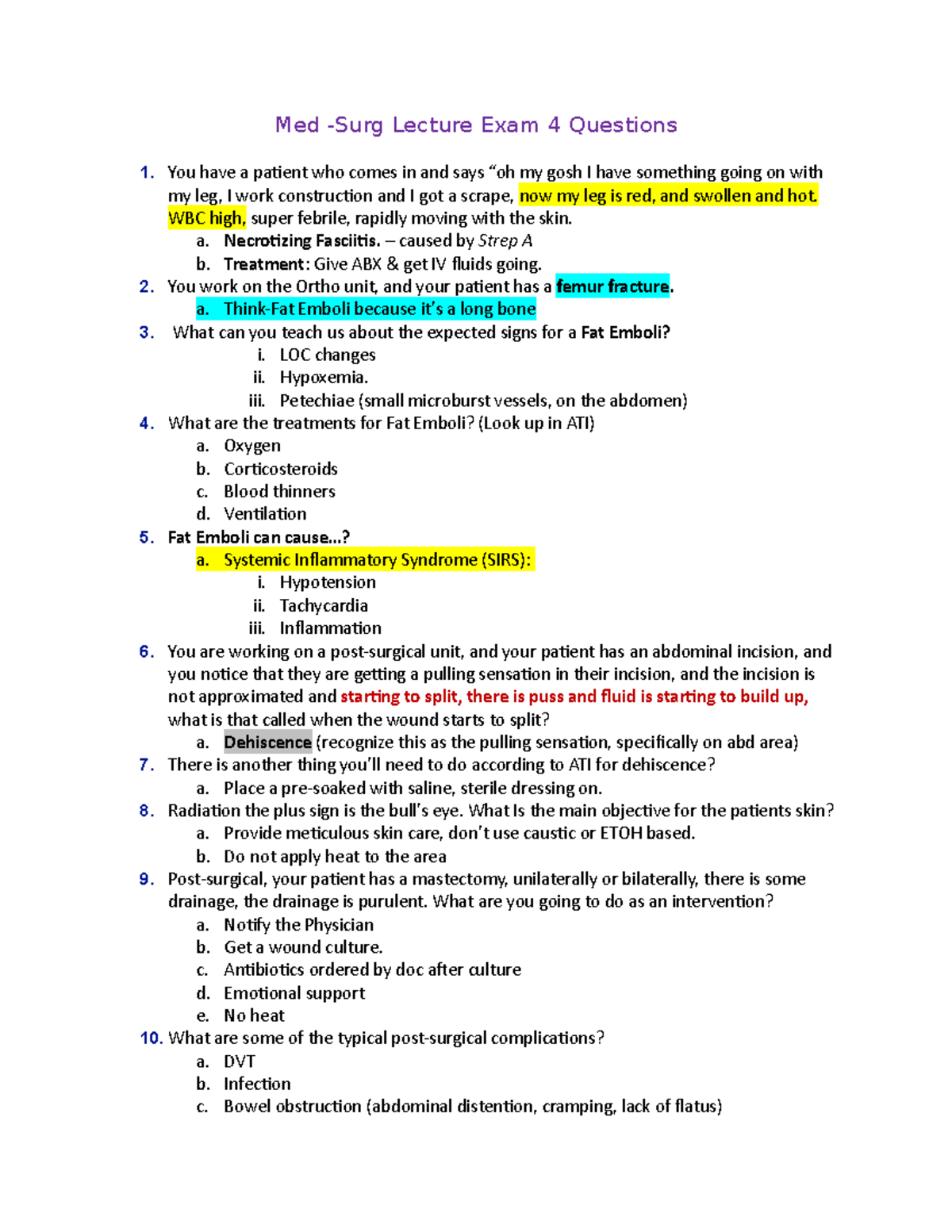 AH II Lecture Question for Exam 4 - Med -Surg Lecture Exam 4 Questions ...