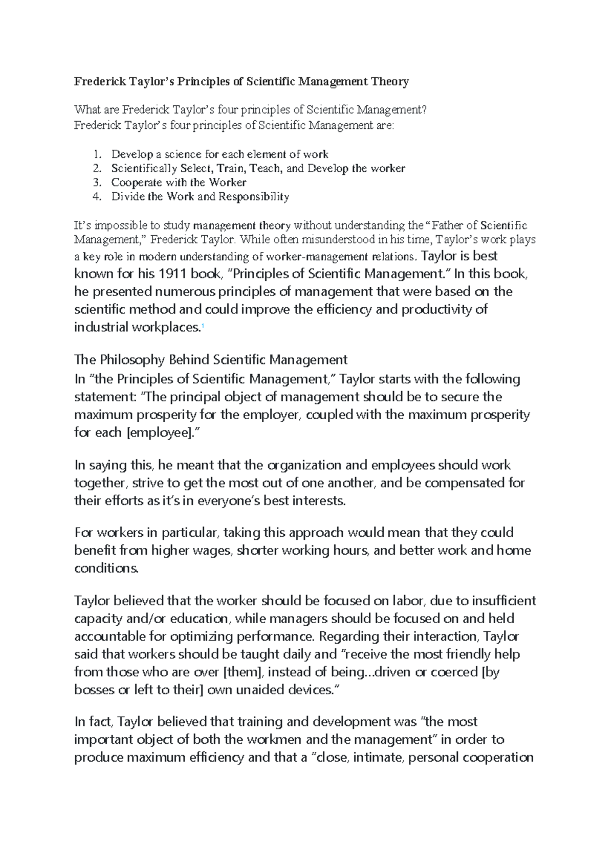 Frederick Taylor Scientific Managment - Frederick Taylor’s Principles ...