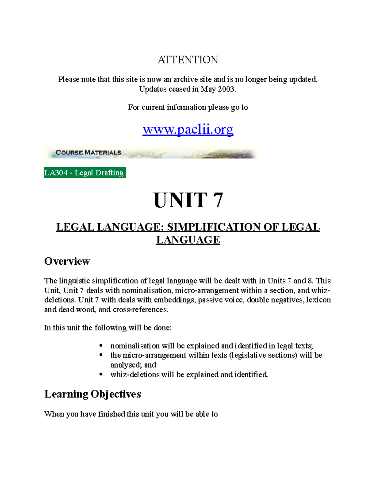 Unit 7 - Legal Drafting - ATTENTION Please note that this site is now an archive site and is no ...