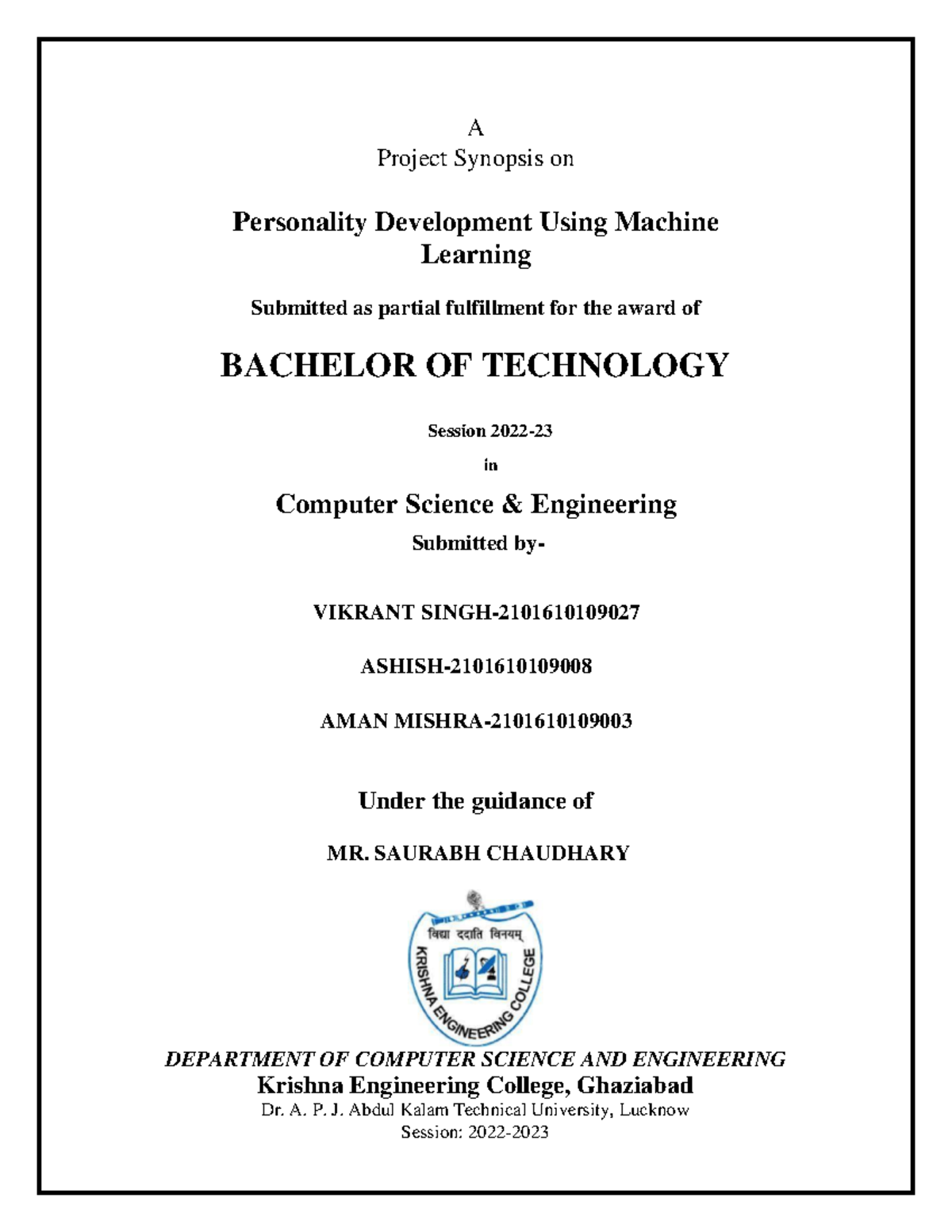 Personality - project - A Project Synopsis on Personality Development ...