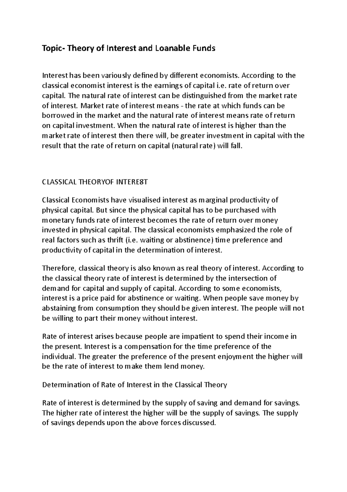 Topic-Theory of Interest and Loanable Funds - According to the ...