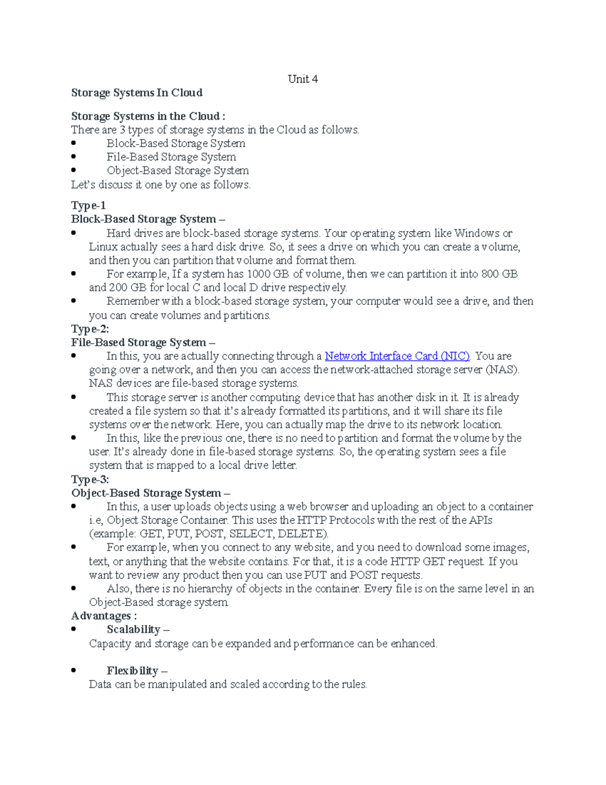Unit 4 - study - Unit 4 Storage Systems In Cloud Storage Systems in the ...