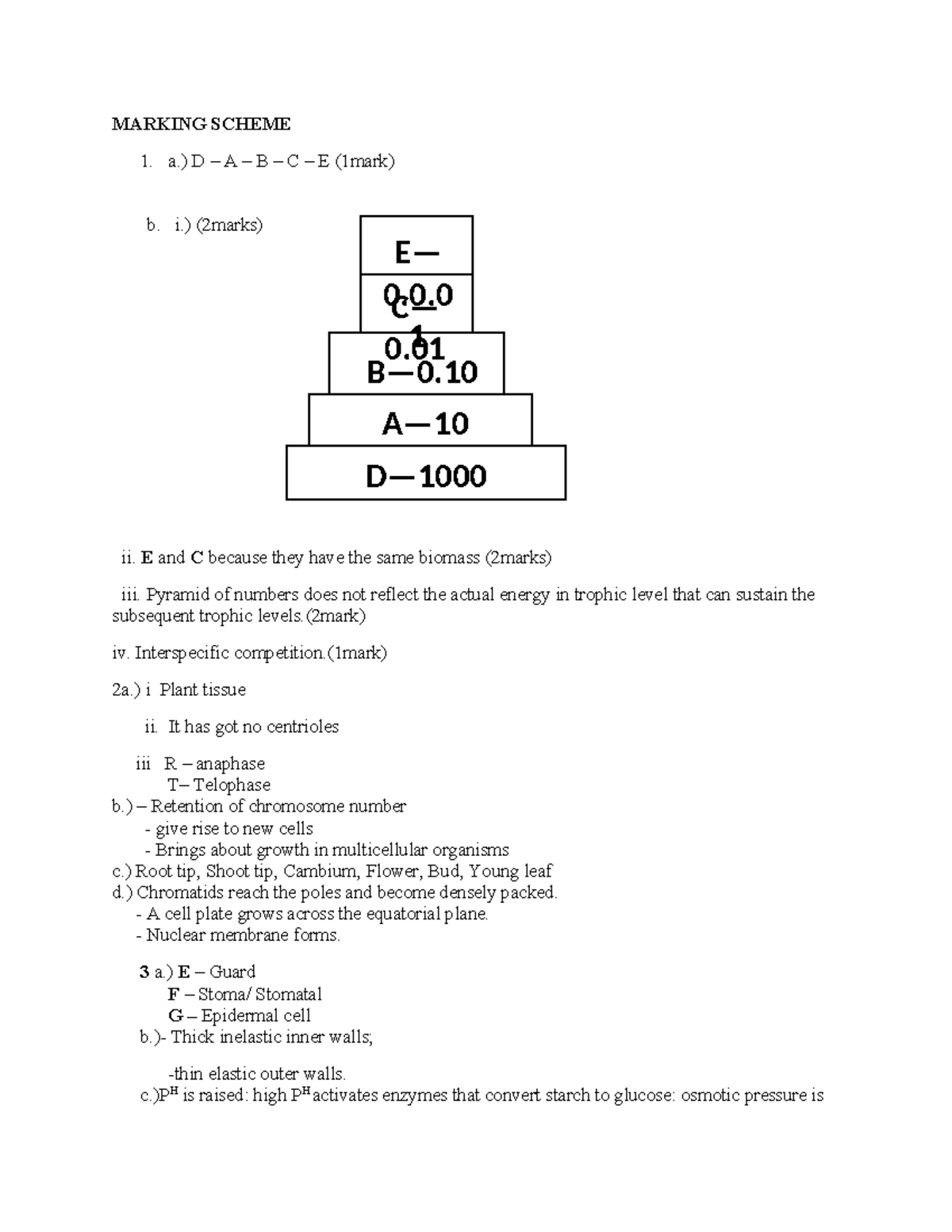 19 - Revision - MARKING SCHEME 1. a.) D – A – B – C – E (1mark) b. i ...