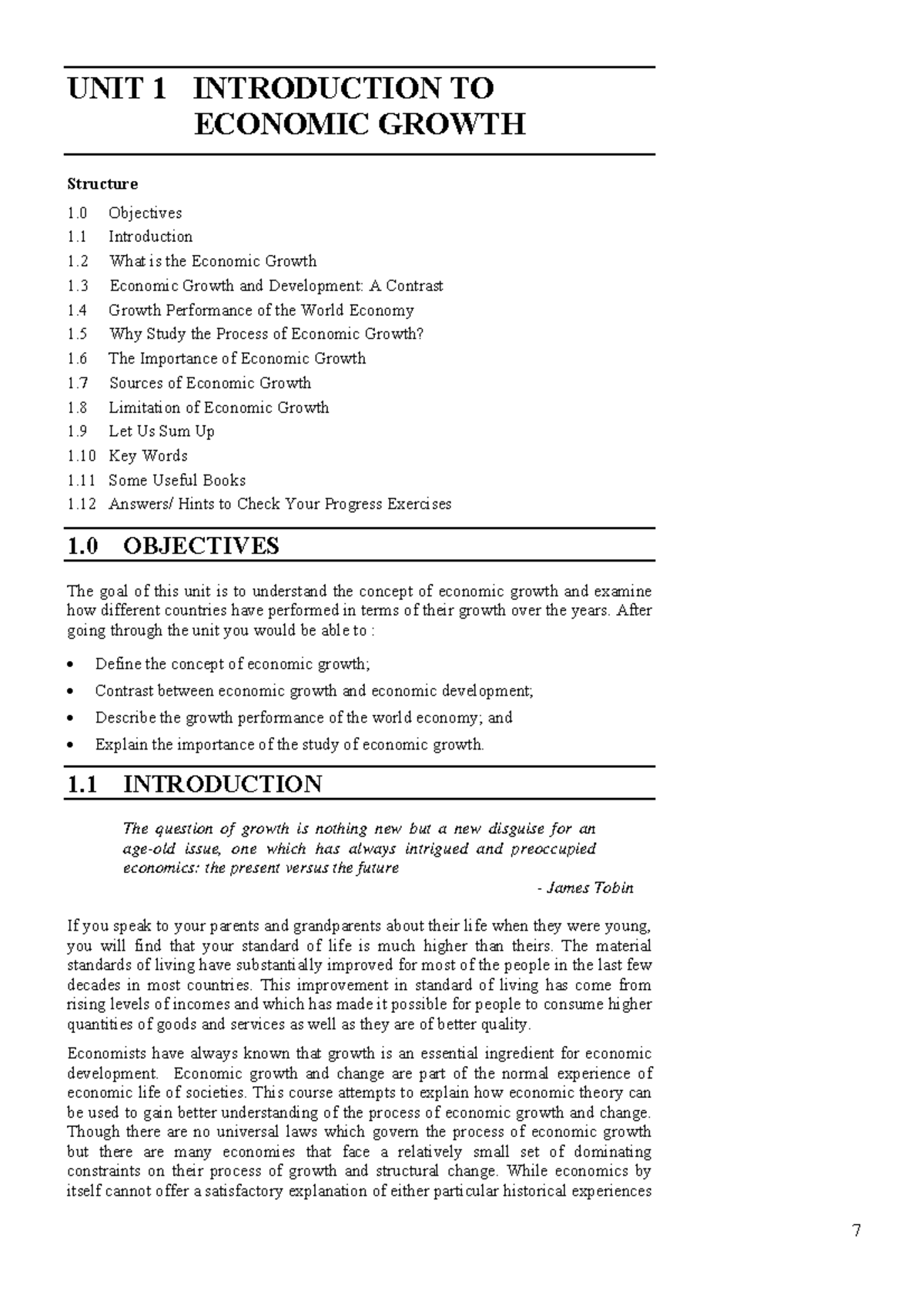 Unit-1: INTRODUCTION TO ECONOMIC GROWTH - UNIT 1 INTRODUCTION TO ...