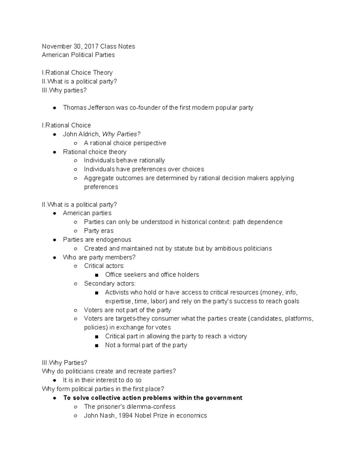 11/30 Class Notes American Political Parties - November 30, 2017 Class ...