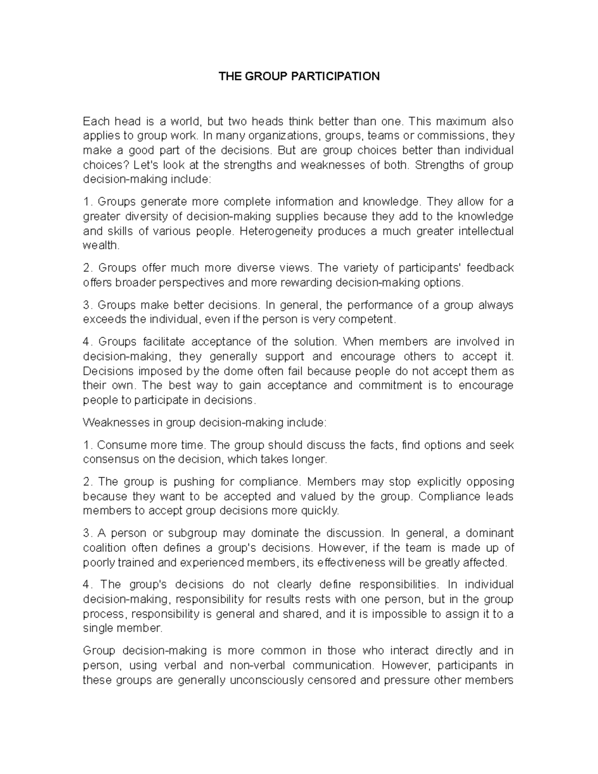 THE Group Participation - THE GROUP PARTICIPATION Each head is a world ...