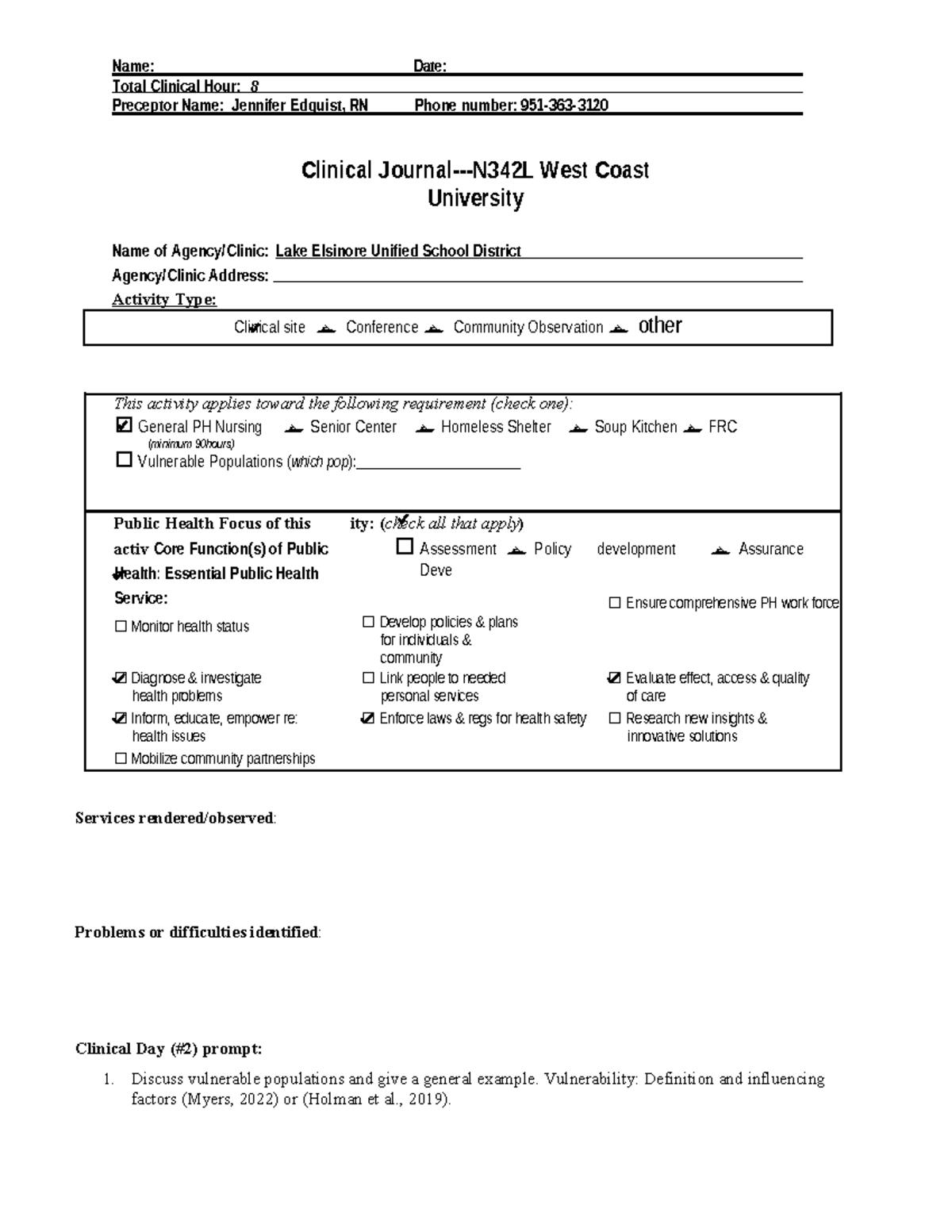 Journal Reflection Template - Clinical Day 2 - Name: Date: Total ...