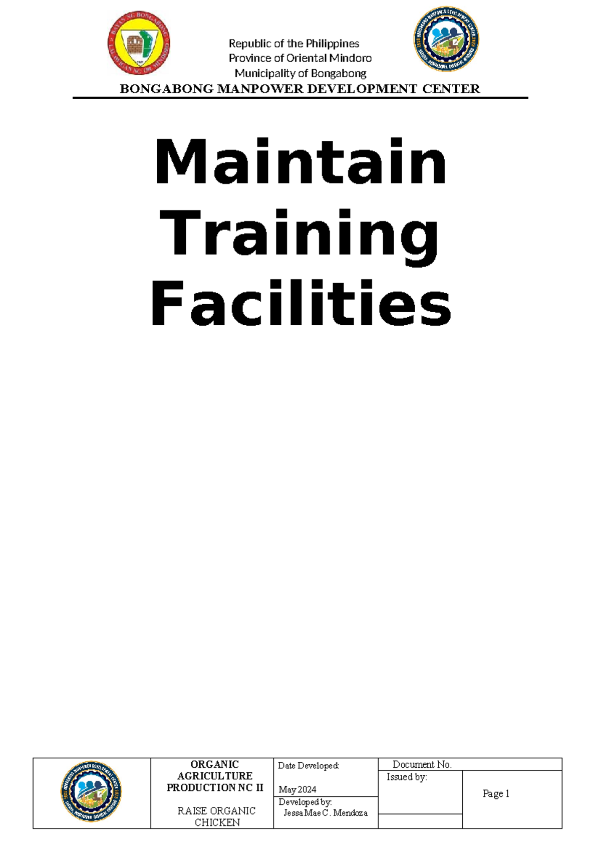 Maintain Training Facilities - Province of Oriental Mindoro ...