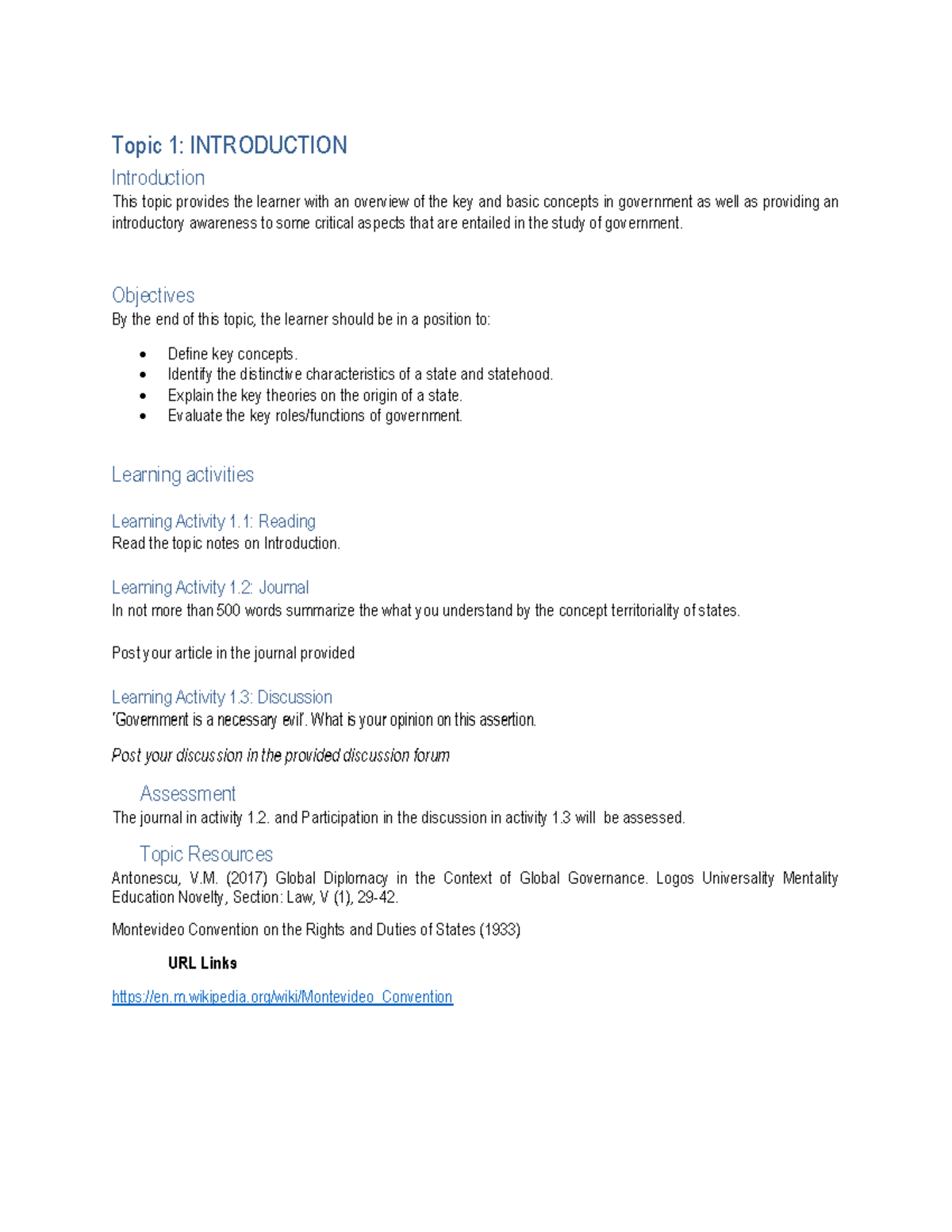 BIRD 101-Basic Concepts in Government Module Topic 1 Introduction - Topic 1: INTRODUCTION - Studocu