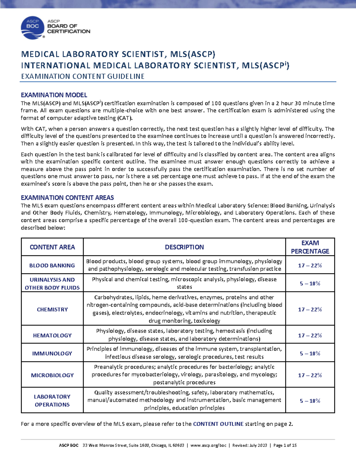 Mls content guideline - MEDICAL LABORATORY SCIENTIST, MLS(ASCP ...