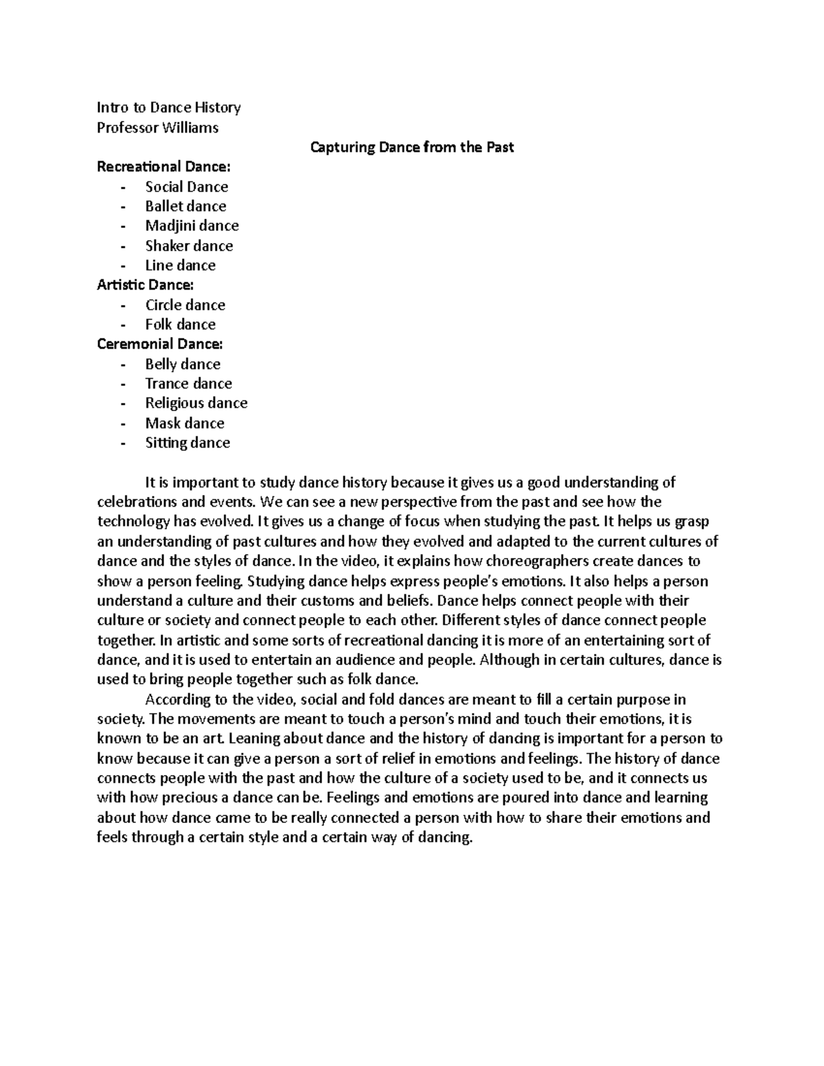 Intro to Dance History (Assignment 1) - Intro to Dance History ...