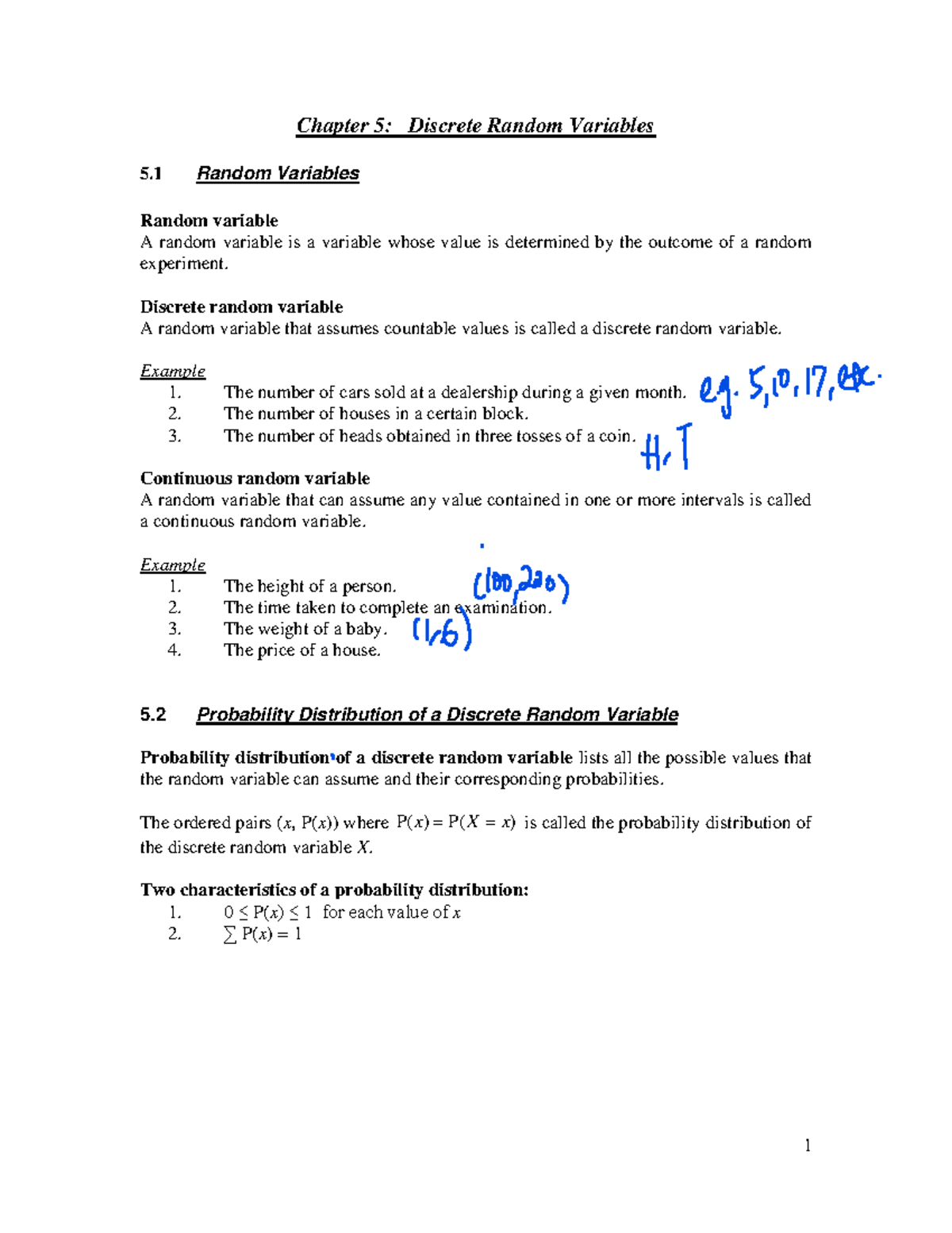 Chapter 5 student - its good - Chapter 5: Discrete Random Variables 5 ...