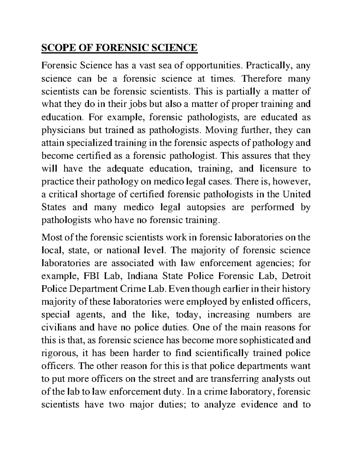 Scope of Forensic Science - SCOPE OF FORENSIC SCIENCE Forensic Science ...