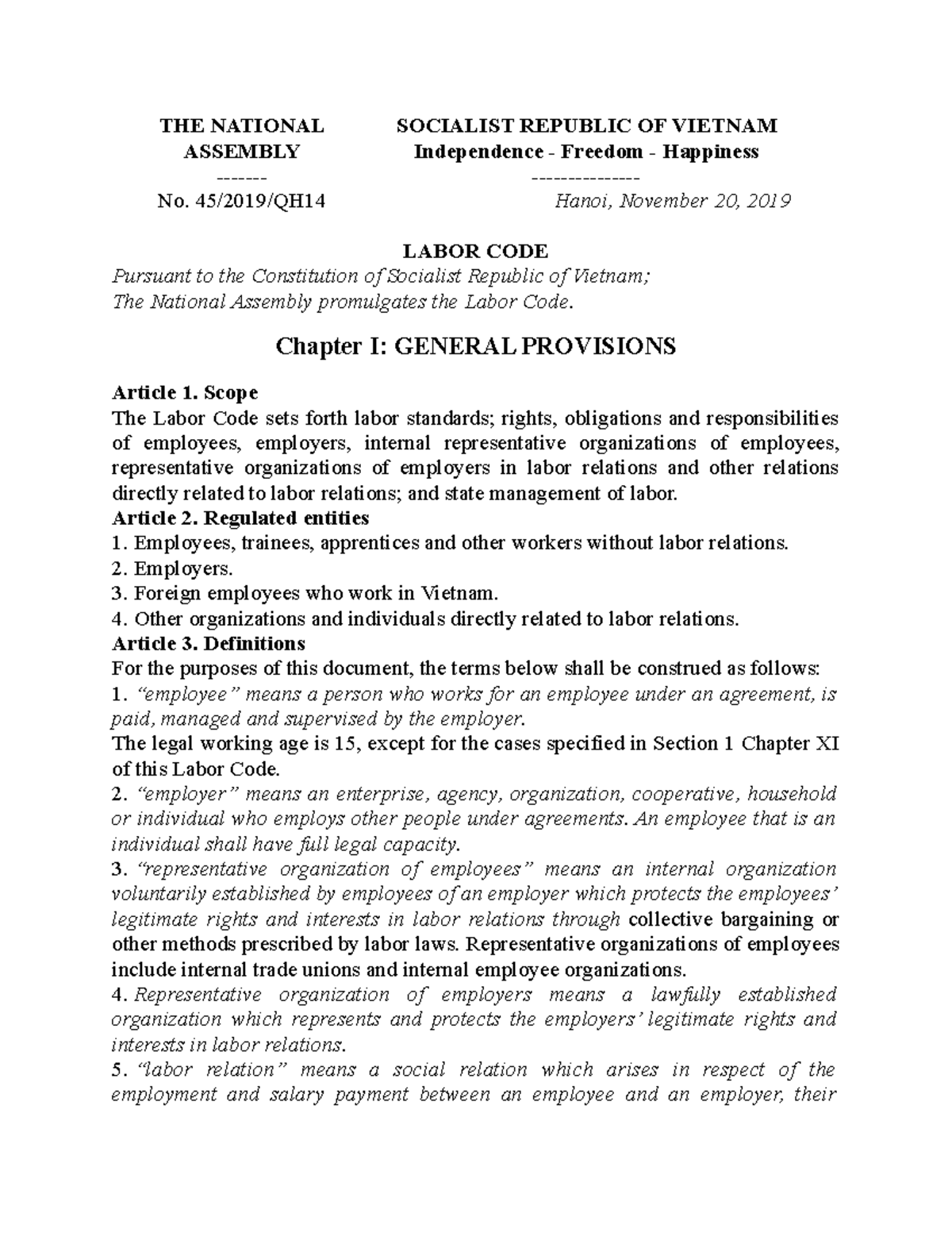 10. Labor code 2019 - Law documents - THE NATIONAL ASSEMBLY - SOCIALIST ...