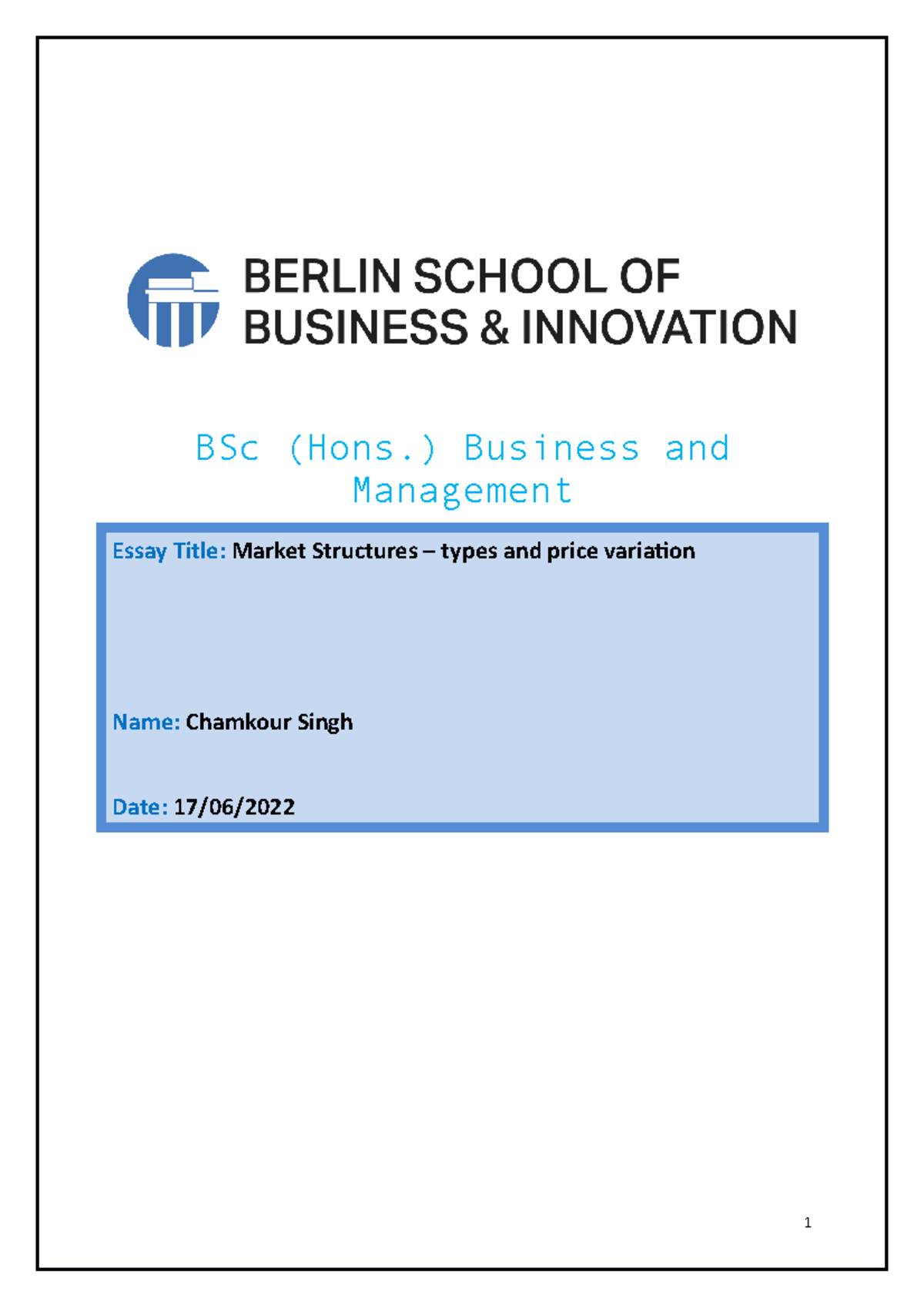 Market structure 2 - Good - BSc (Hons.) Business and Management Essay ...