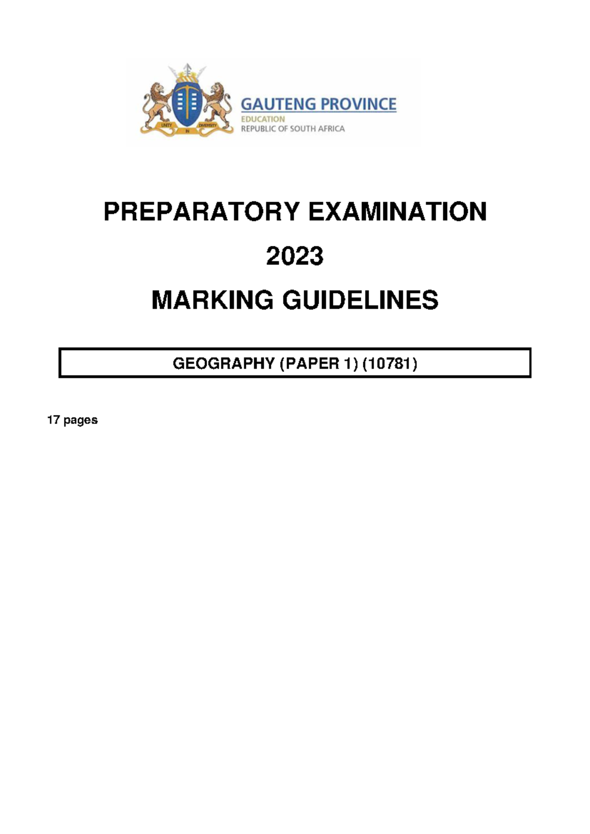 Gr 12 Geography P1 (English) Possible Answers - PREPARATORY EXAMINATION ...
