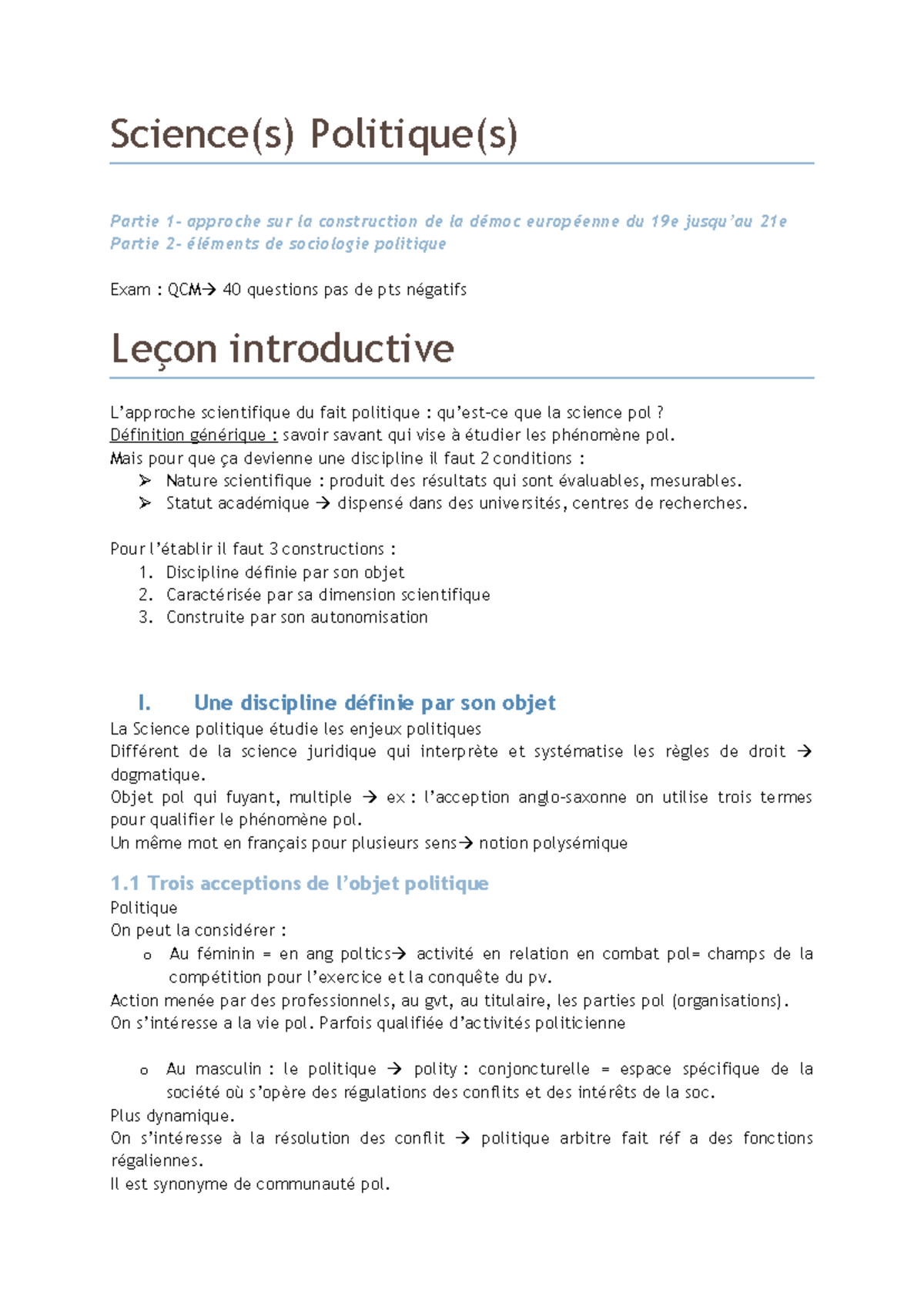 Science poltique- L1 S2 - Science(s) Politique(s) Partie 1- approche ...