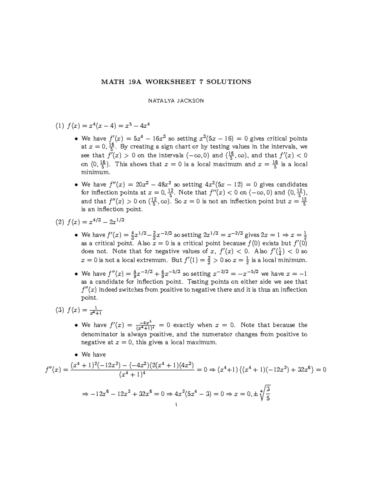 Worksheet 7 Solutions Complete - MATH 19A WORKSHEET 7 SOLUTIONS NATALYA ...