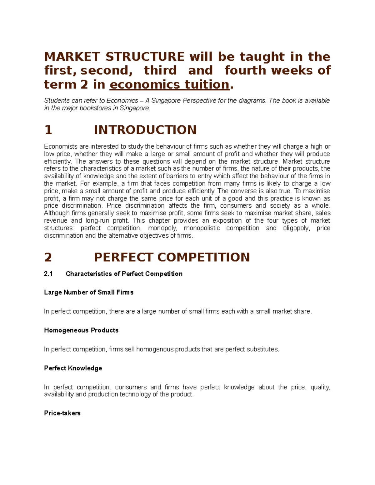 Market Structure - notes for class - MARKET STRUCTURE will be taught in ...