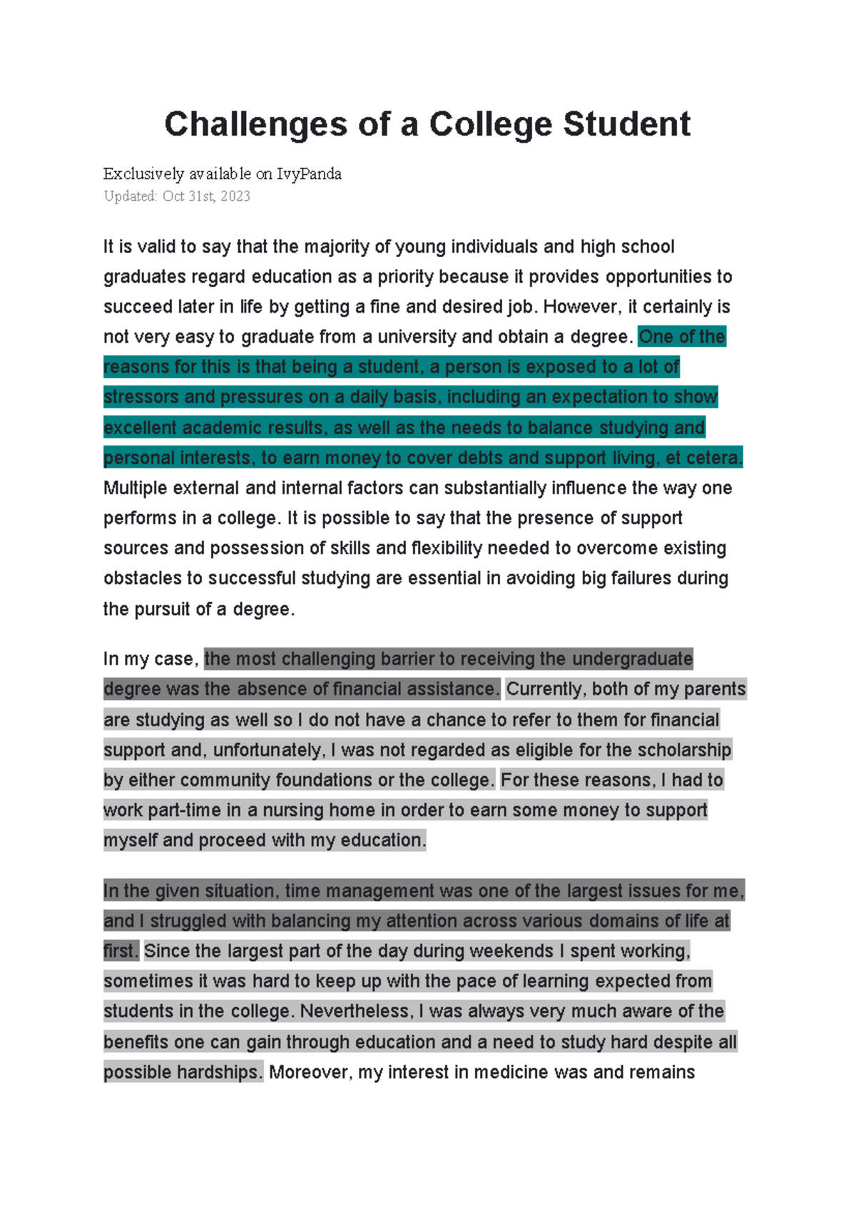 Challenges of a College Student - Challenges of a College Student ...