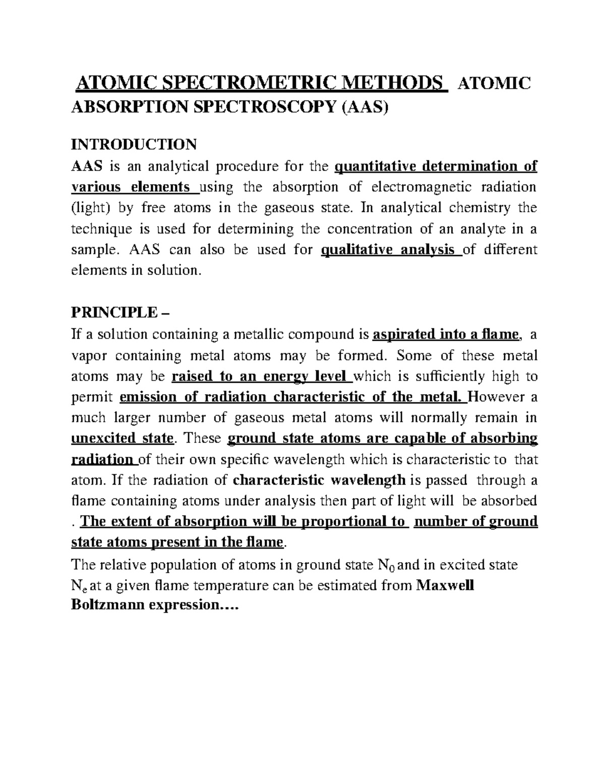 AAS Notes - Instrumental methods of analysis - ATOMIC SPECTROMETRIC ...