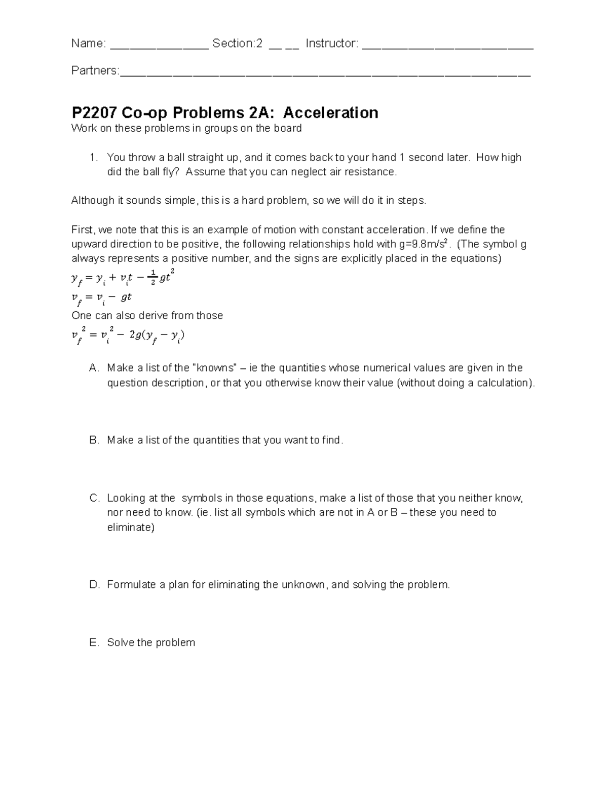 2A Acceleration - class work - Name: _______________ Section:2 ...