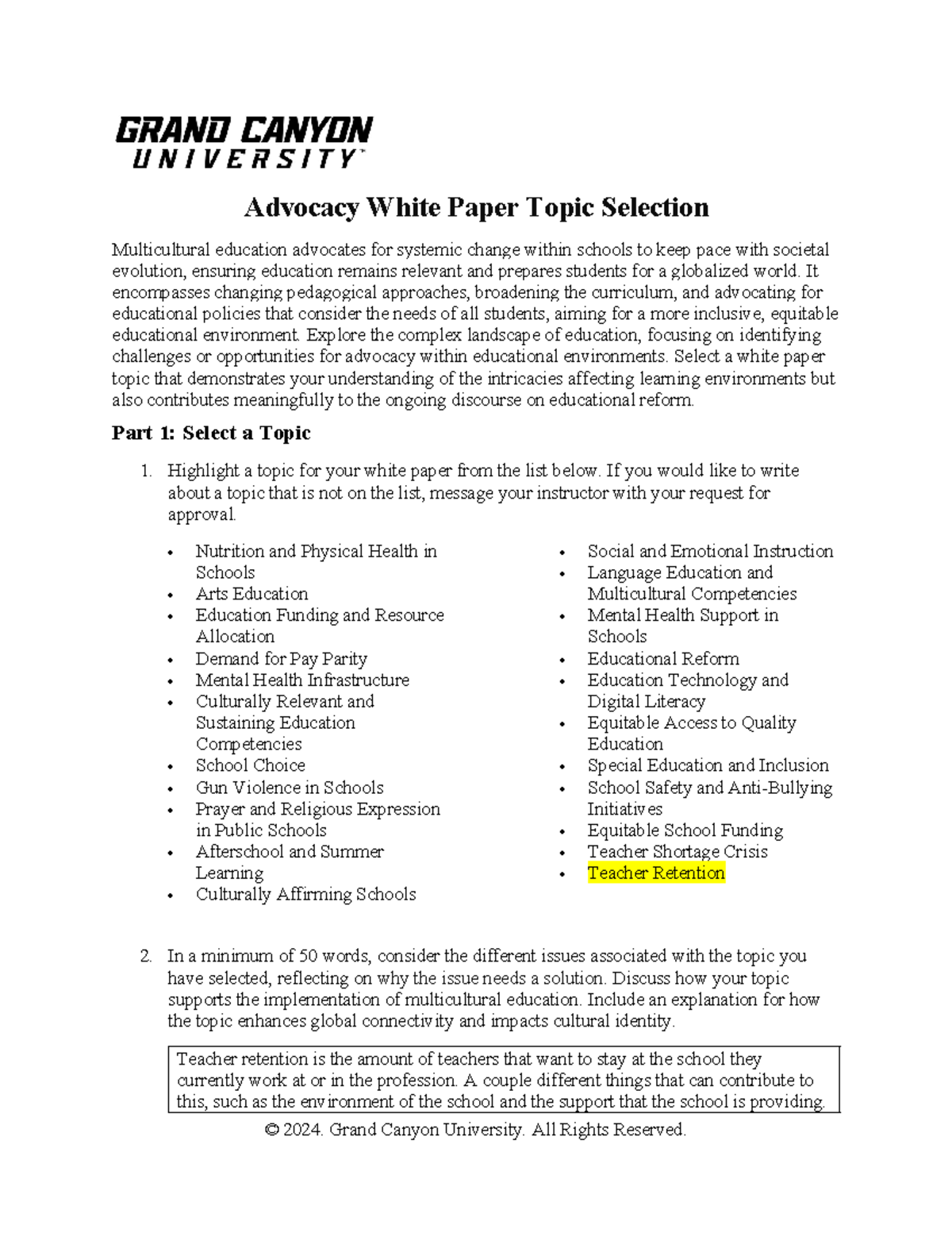 EDU-330-RS-T1-Advocacy White Paper Topic Selection - Advocacy White ...