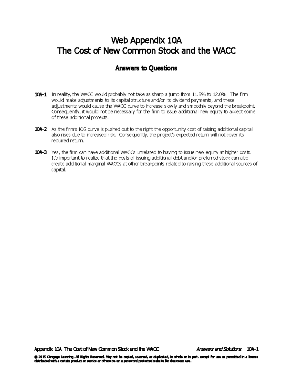 CFFM8 IM WEB 10A - Web Appendix 10A The Cost of New Common Stock and ...