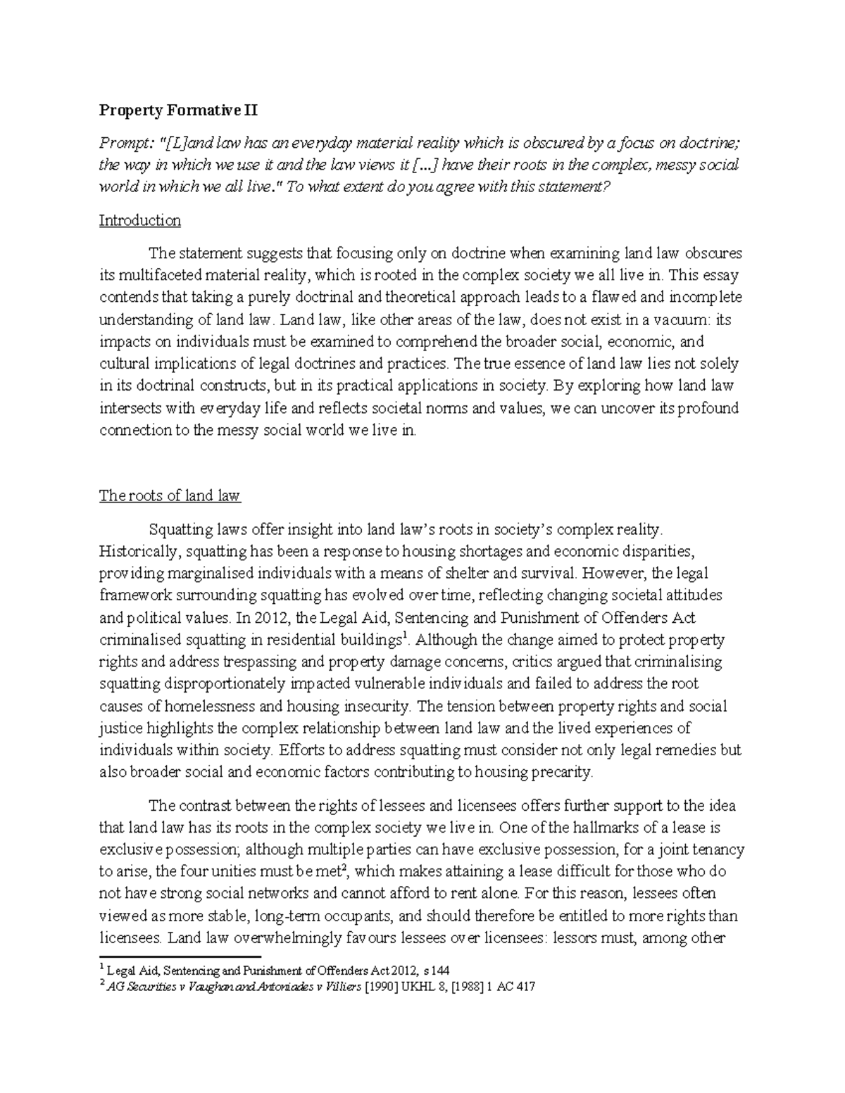 Property Formative II - Property Formative II Prompt: "[L]and law has an everyday material - Studocu