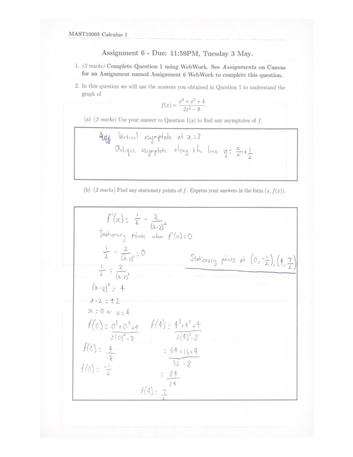 Calc 1 Assignment 6 - MAST10005 - Studocu