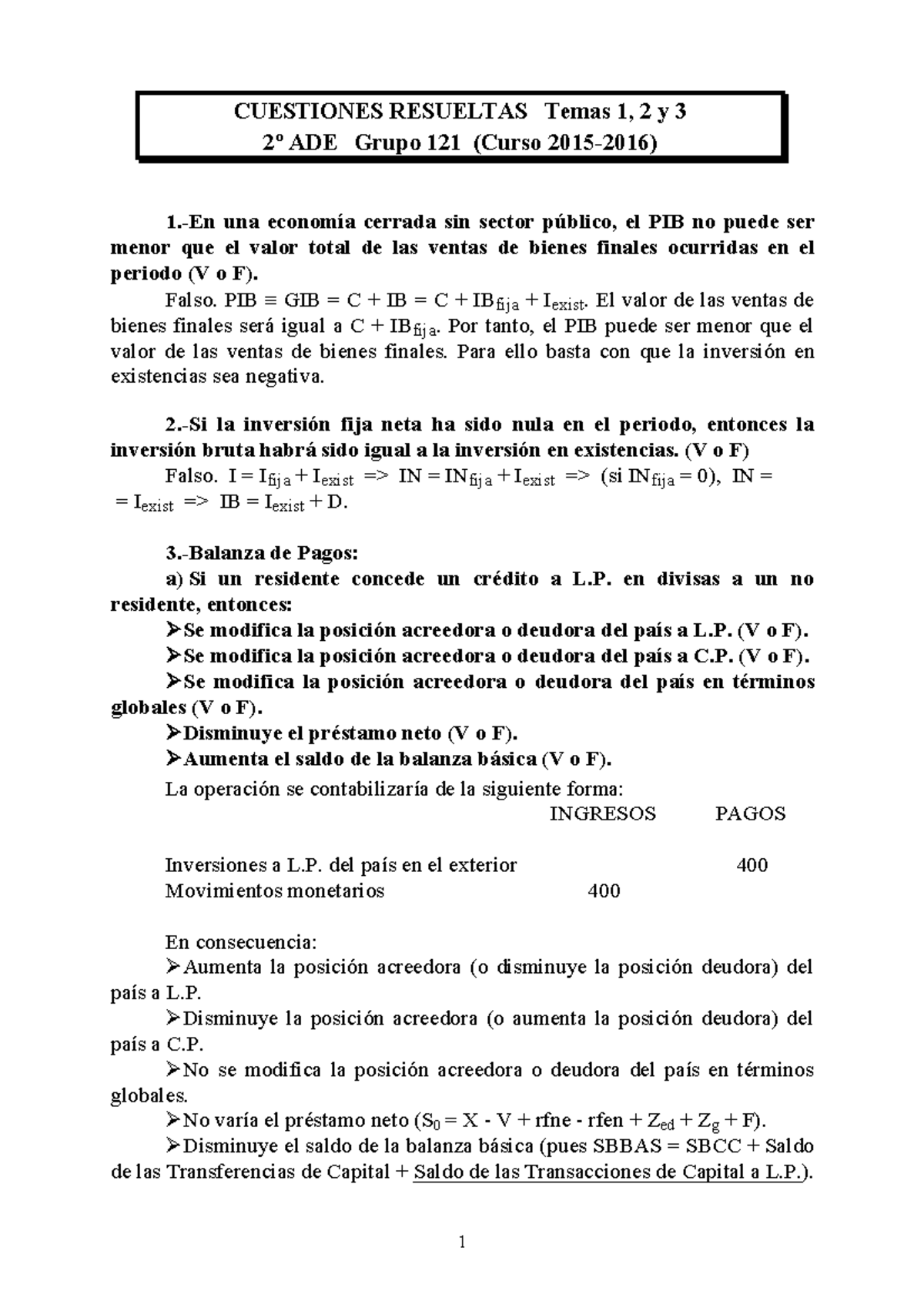 Cuestiones resueltas temas 1 2 y 3 - CUESTIONES RESUELTAS Temas 1, 2 y 3 2º ADE Grupo 121 (Curso ...