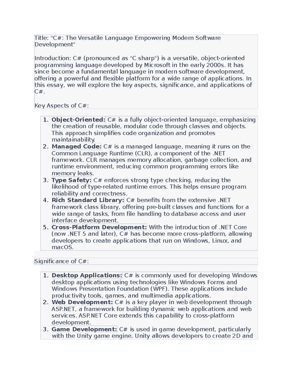 C# The Versatile Language Empowering Modern Software Development ...