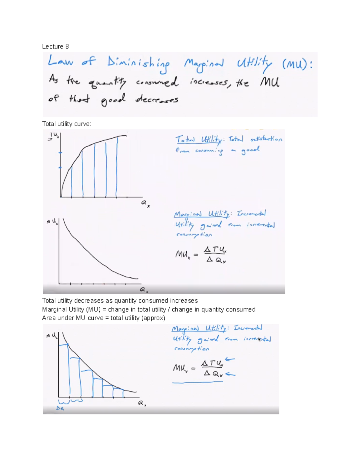 Econ101 pt2 - notes - Lecture 8 Total utility curve: Total utility ...