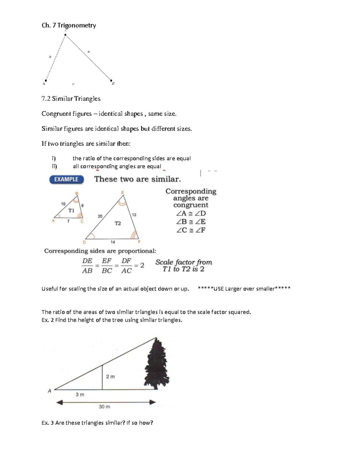 MPM2DCh - Work - Ch. 7 Trigonometry 7 Similar Triangles Congruent ...