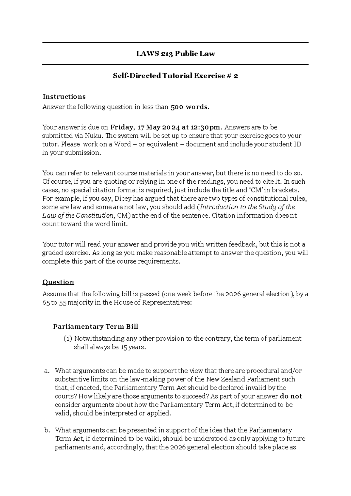 Self-directed Tutorial Exercise #2-1 - LAWS 213 Public Law Self ...