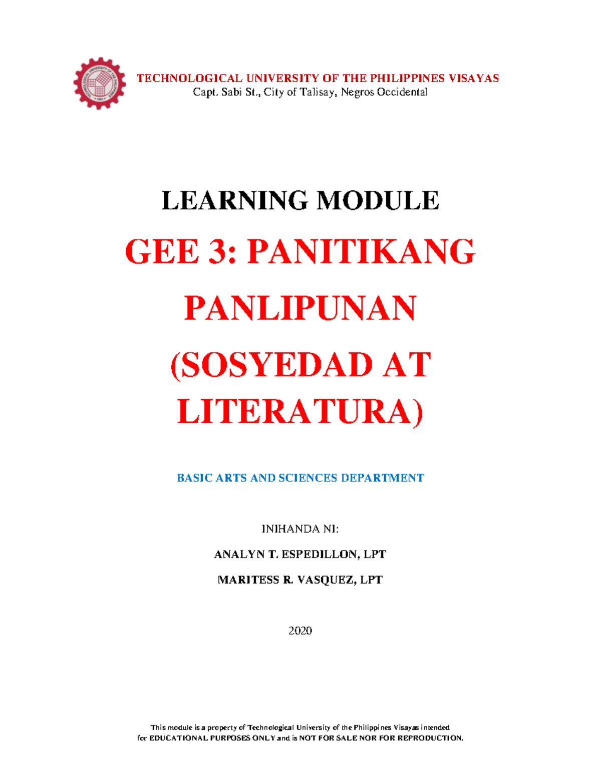 GEE 3 week 1 4 1 - Filipino notes - This module is a property of ...