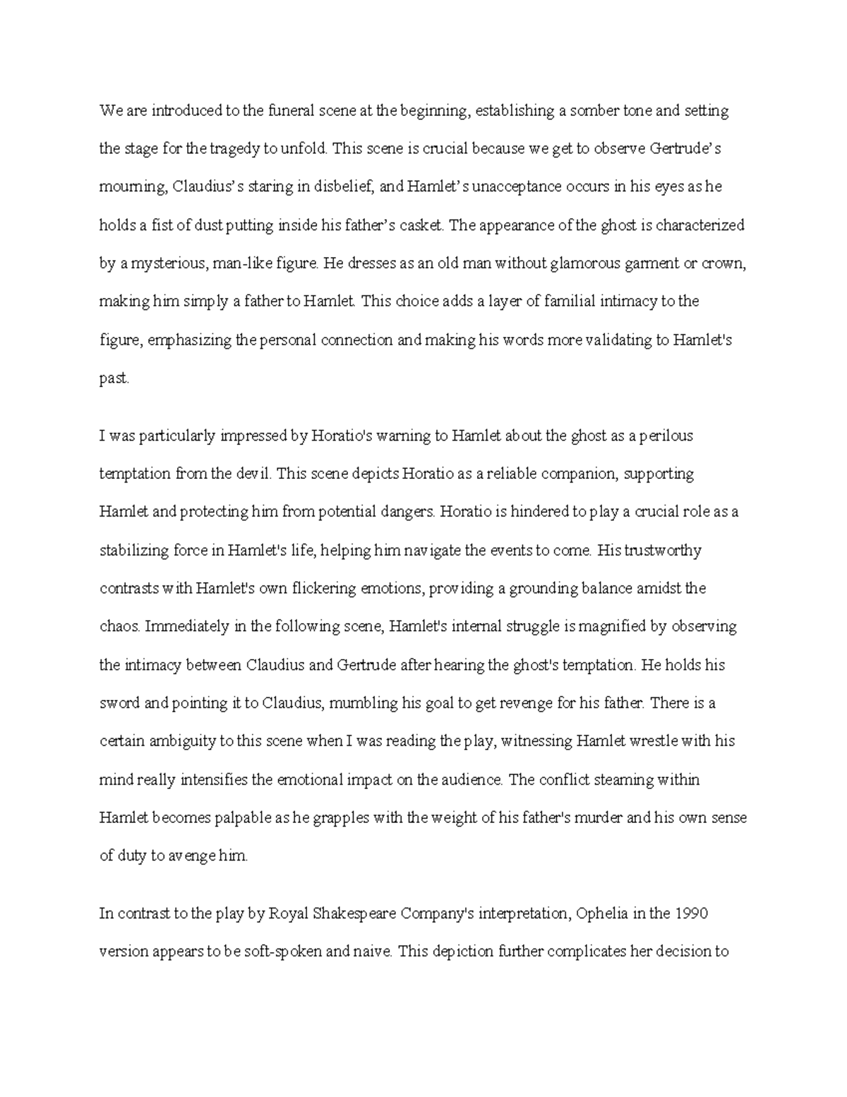 [ENG 140] hamlet film review - We are introduced to the funeral scene ...