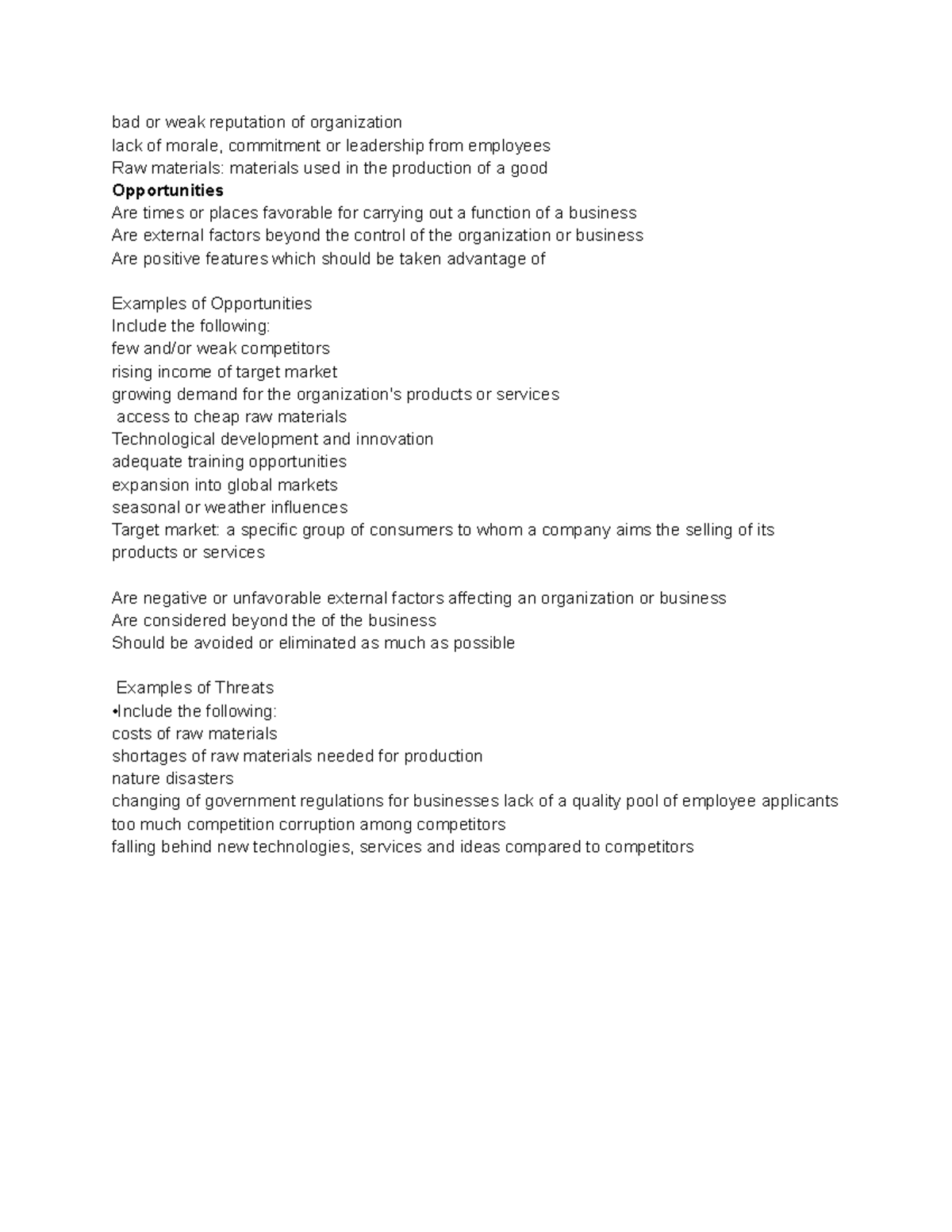 Swot Analysis 3 - bad or weak reputation of organization lack of morale ...