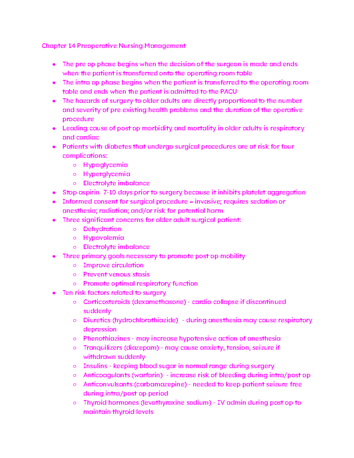 Chapter 14-16 Pre Post Op - Google Docs - Chapter 14 Preoperative ...
