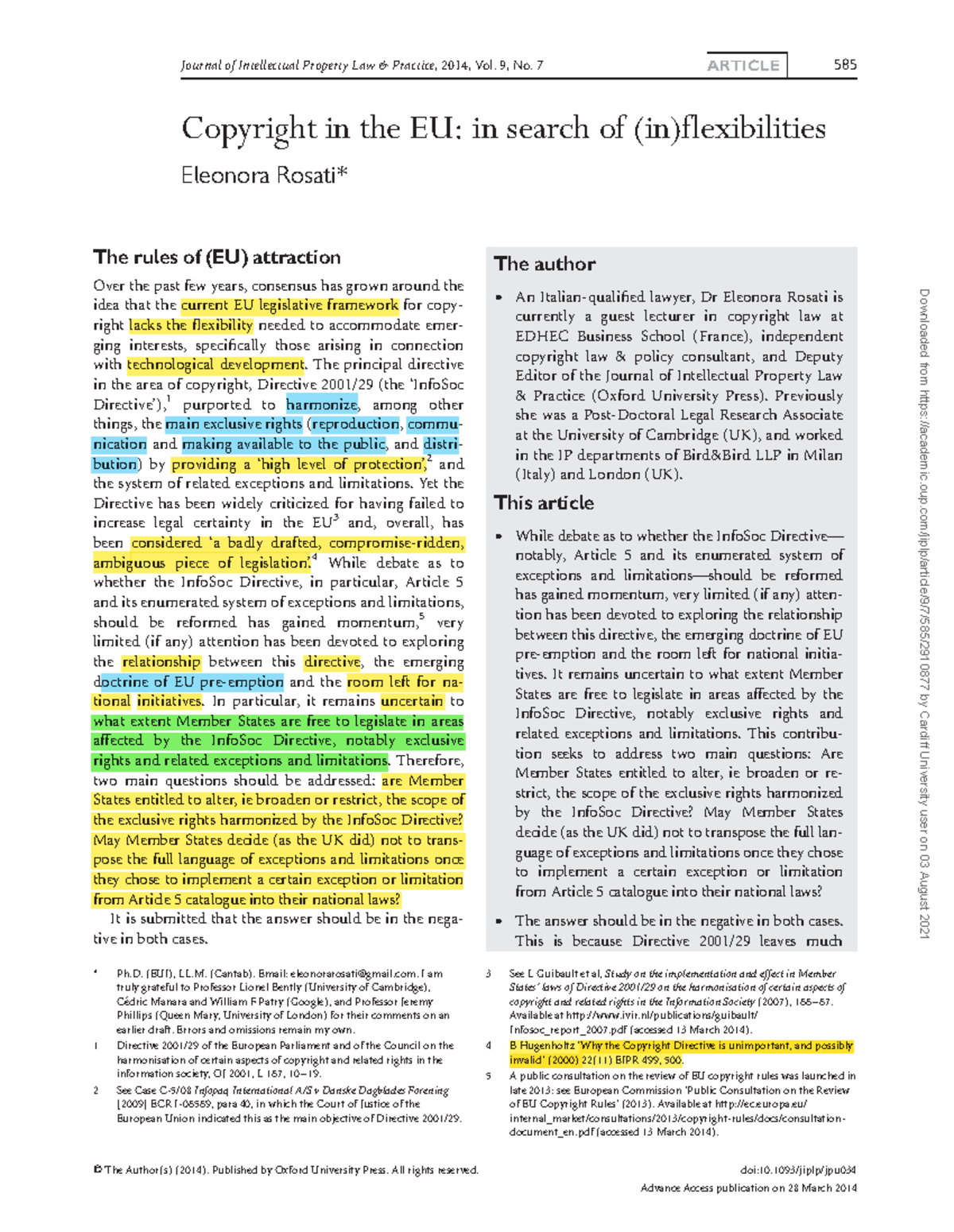 Jiplp in search of flexibility article 2 - Copyright in the EU: in search of (in)flexibilities ...