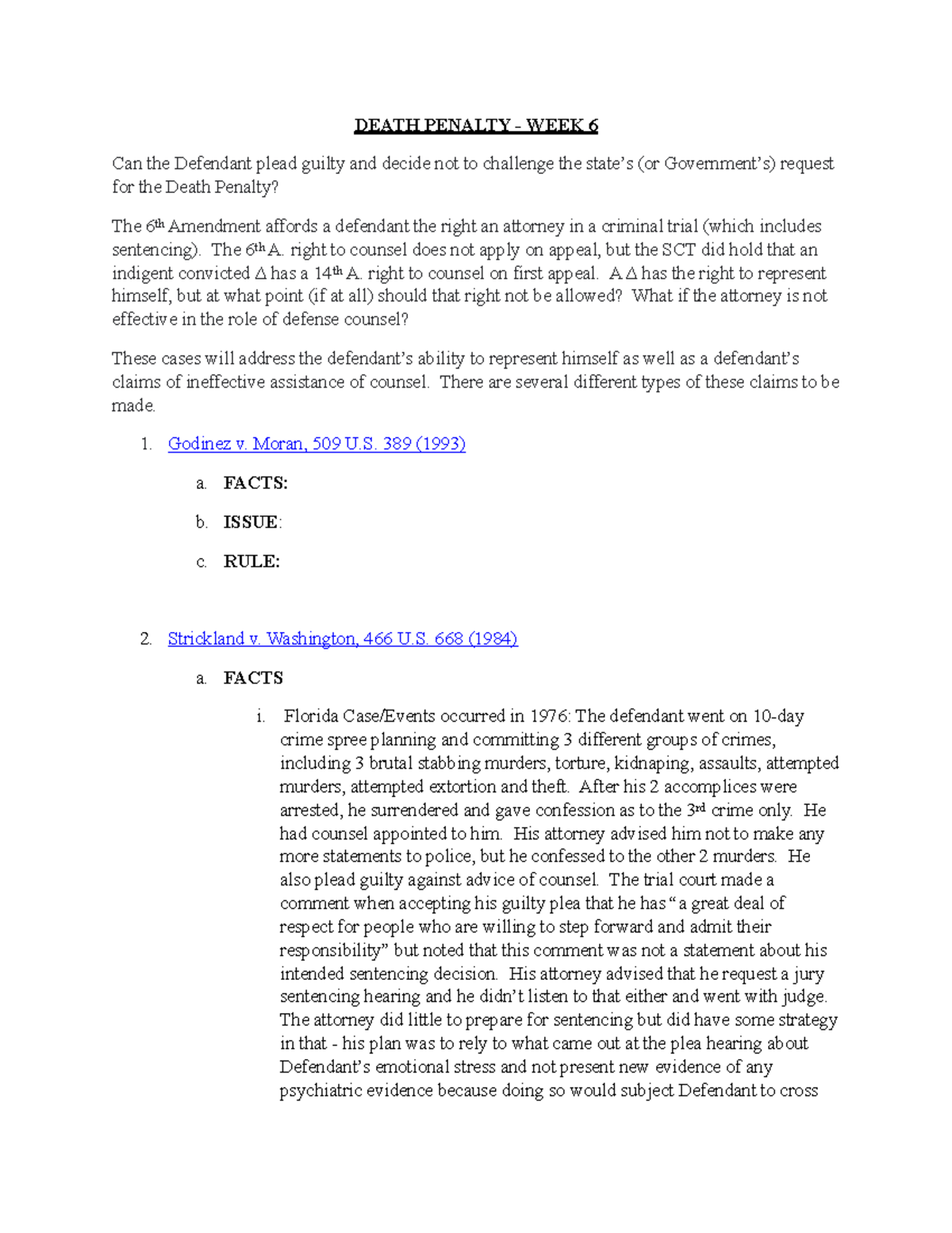 Week 6 Outline - Defendant and Defense Counsel - DEATH PENALTY - WEEK 6 ...