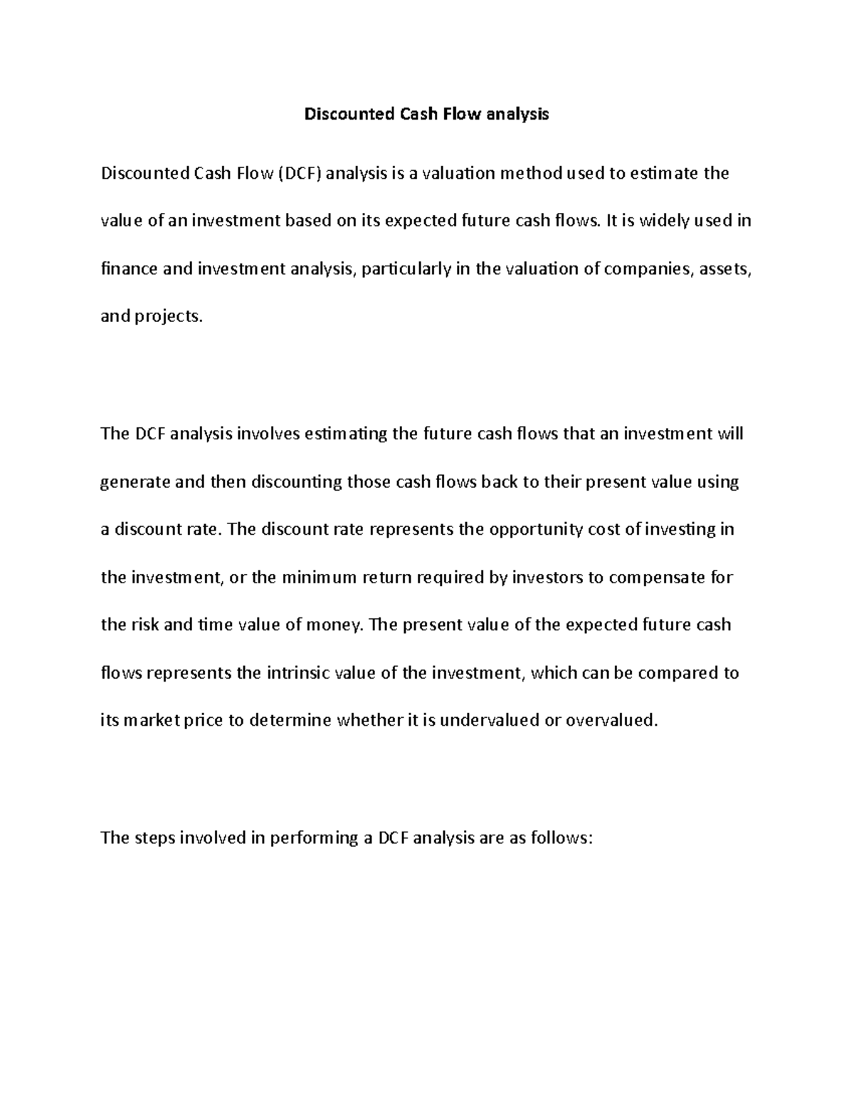 Discount cash flow analysis - Discounted Cash Flow analysis Discounted ...