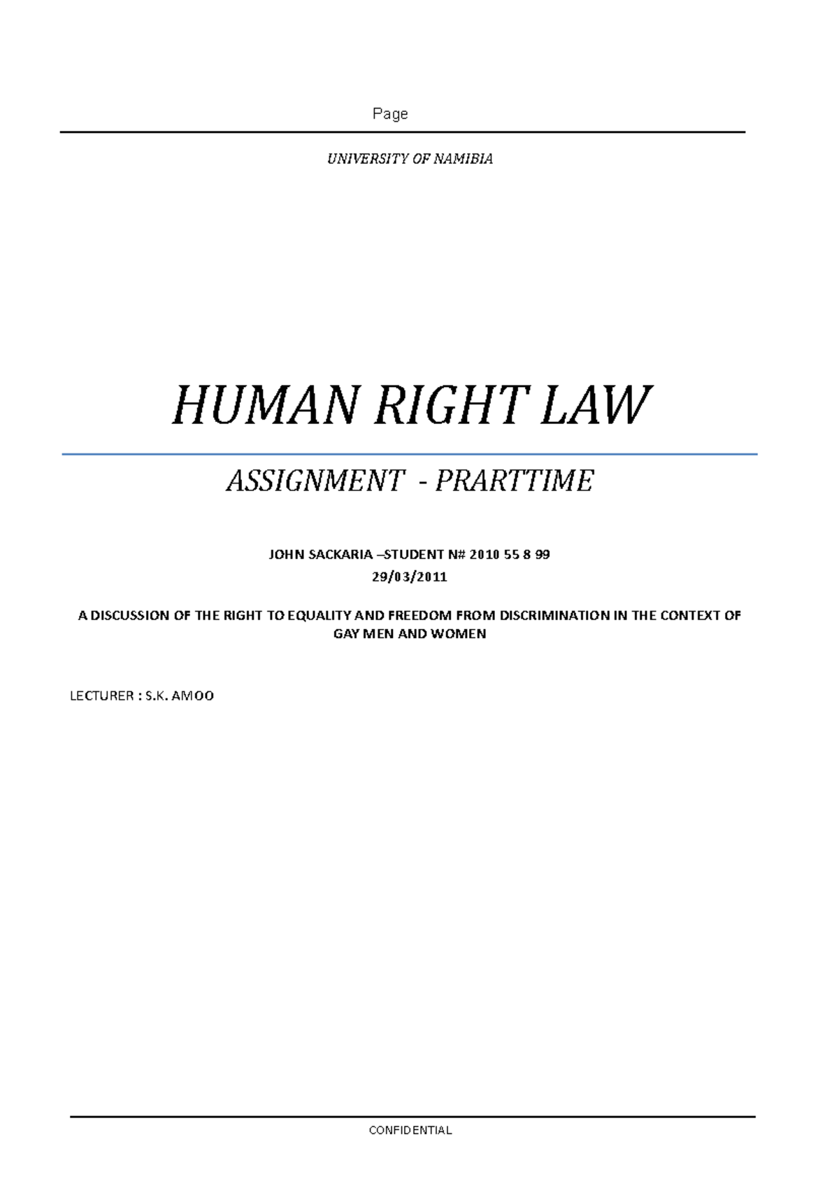 Assignment Human Right - UNIVERSITY OF NAMIBIA HUMAN RIGHT LAW ...