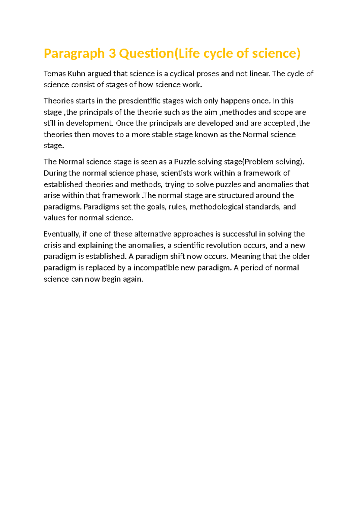 Fill Paragraph Question 3(Life cycle of science) - Paragraph 3 Question ...