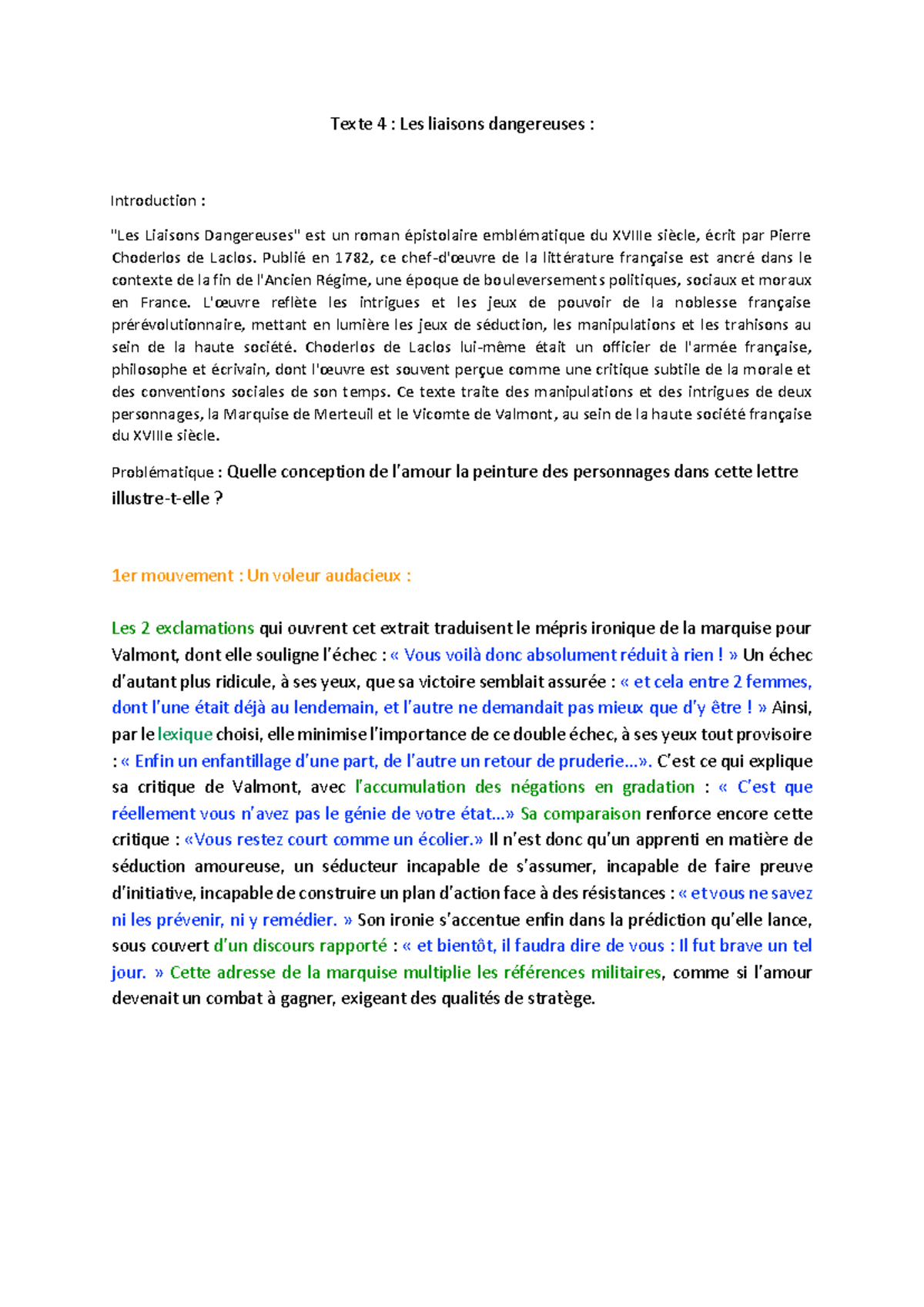 Texte 4 analyse - Texte 4 : Les liaisons dangereuses : Introduction ...