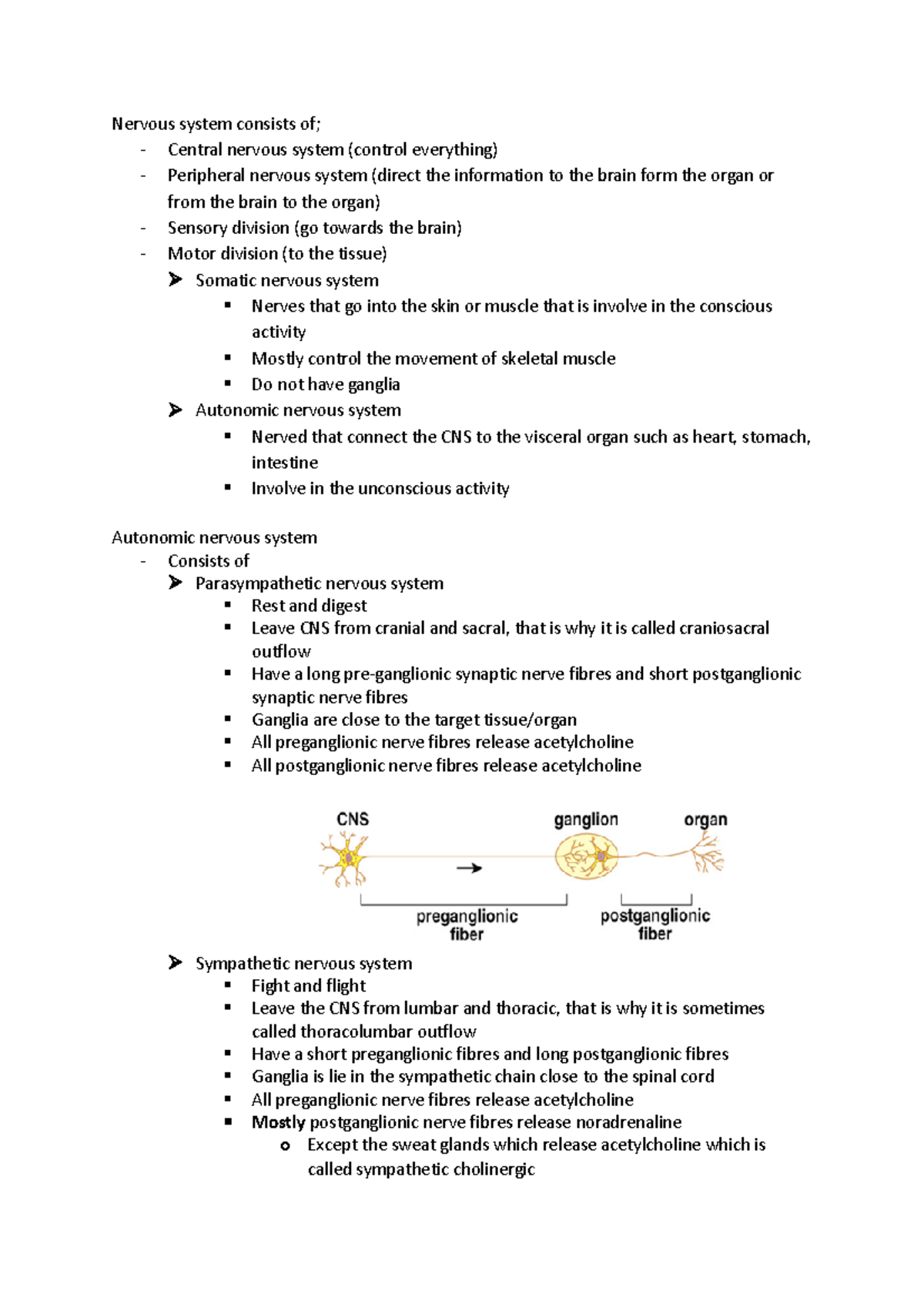 Revision - notes - Nervous system consists of; - Central nervous system ...