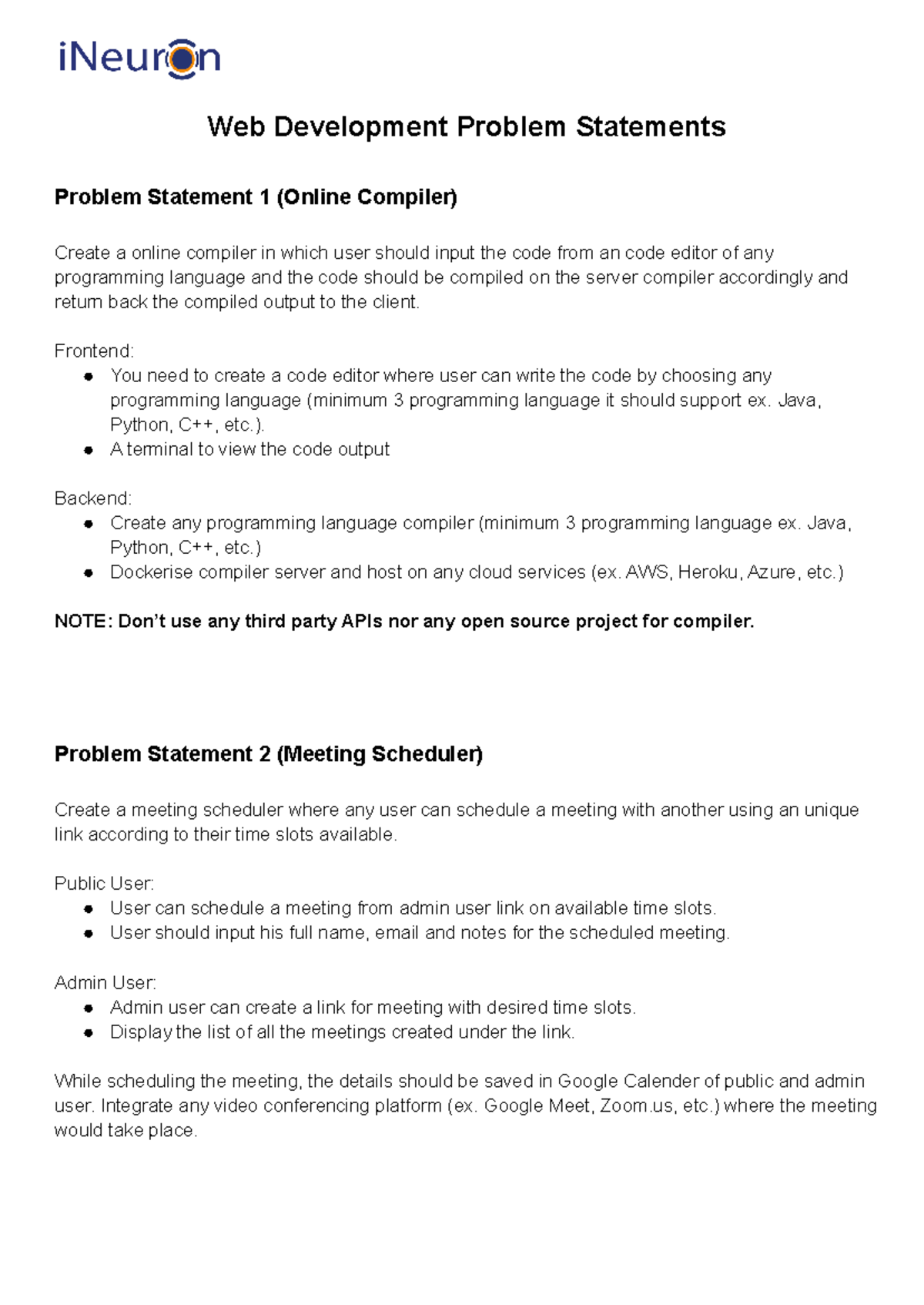 Web Development Problem Statements - Web Development Problem Statements Problem Statement 1 ...