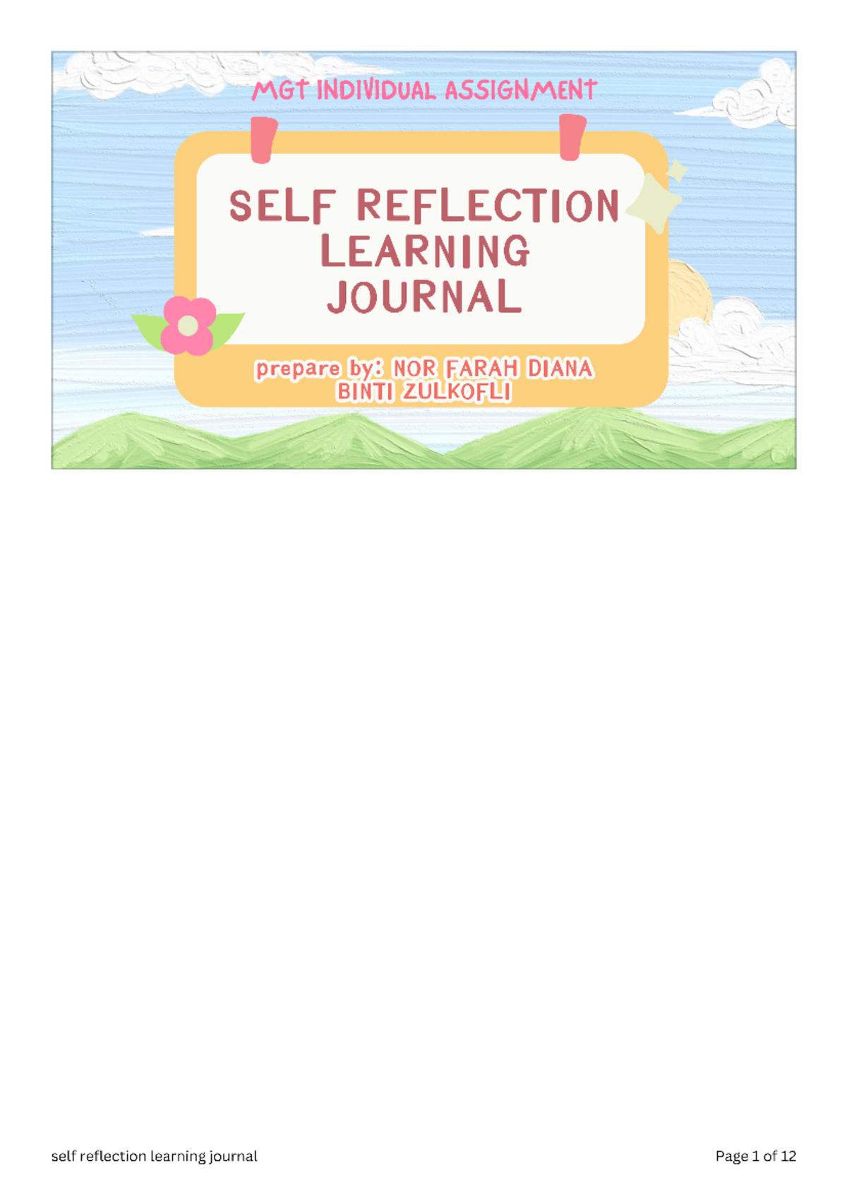 Self reflection learning journal - Accounting - Studocu